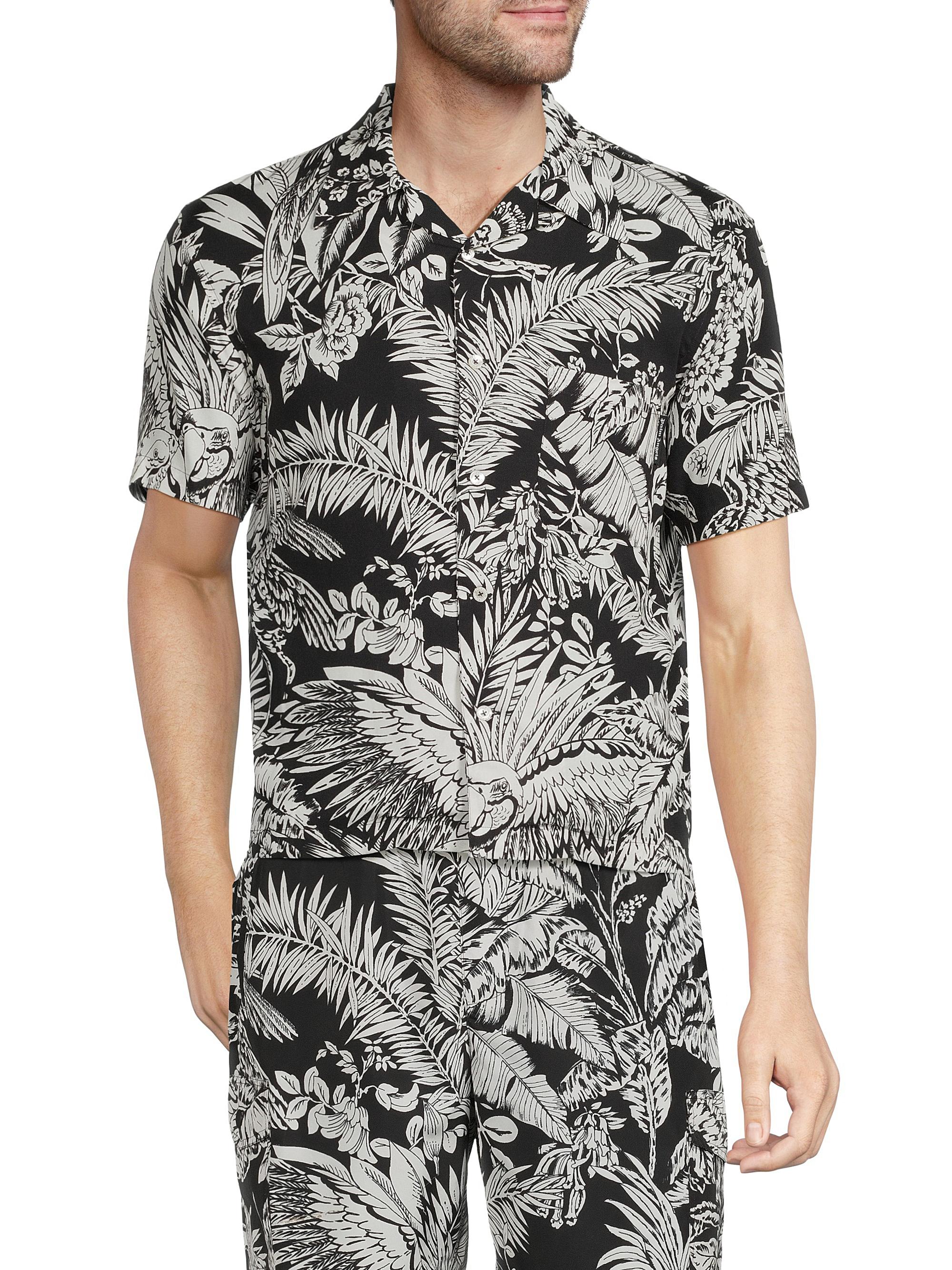 Click here for Palm Angels Mens Leaf Print Shirt - Black White -... prices