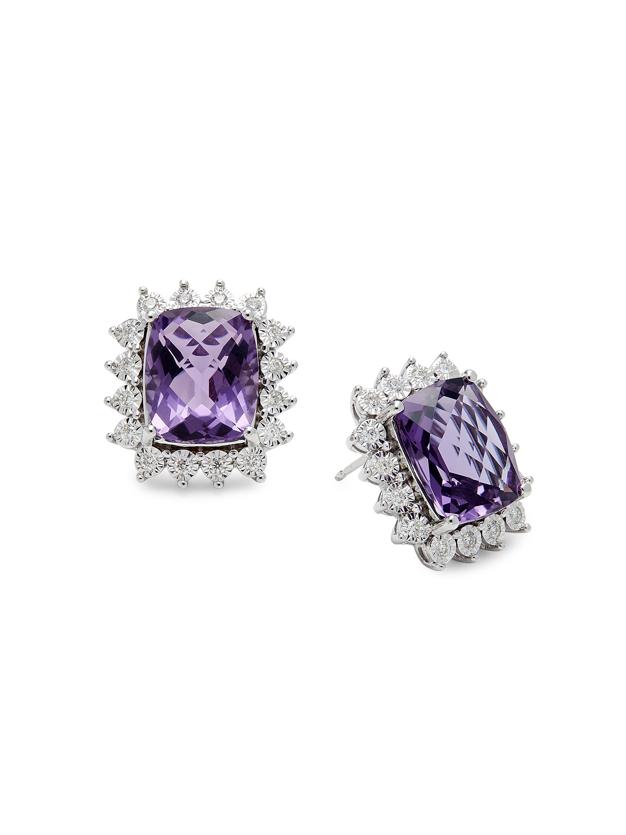 Click here for Effy Womens 14K White Gold  Diamond & Amethyst Stu... prices