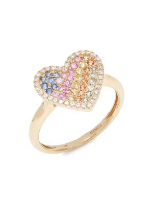 Effy 14K Yellow Gold, Sapphire & Diamond Heart Ring on SALE | Saks OFF 5TH
