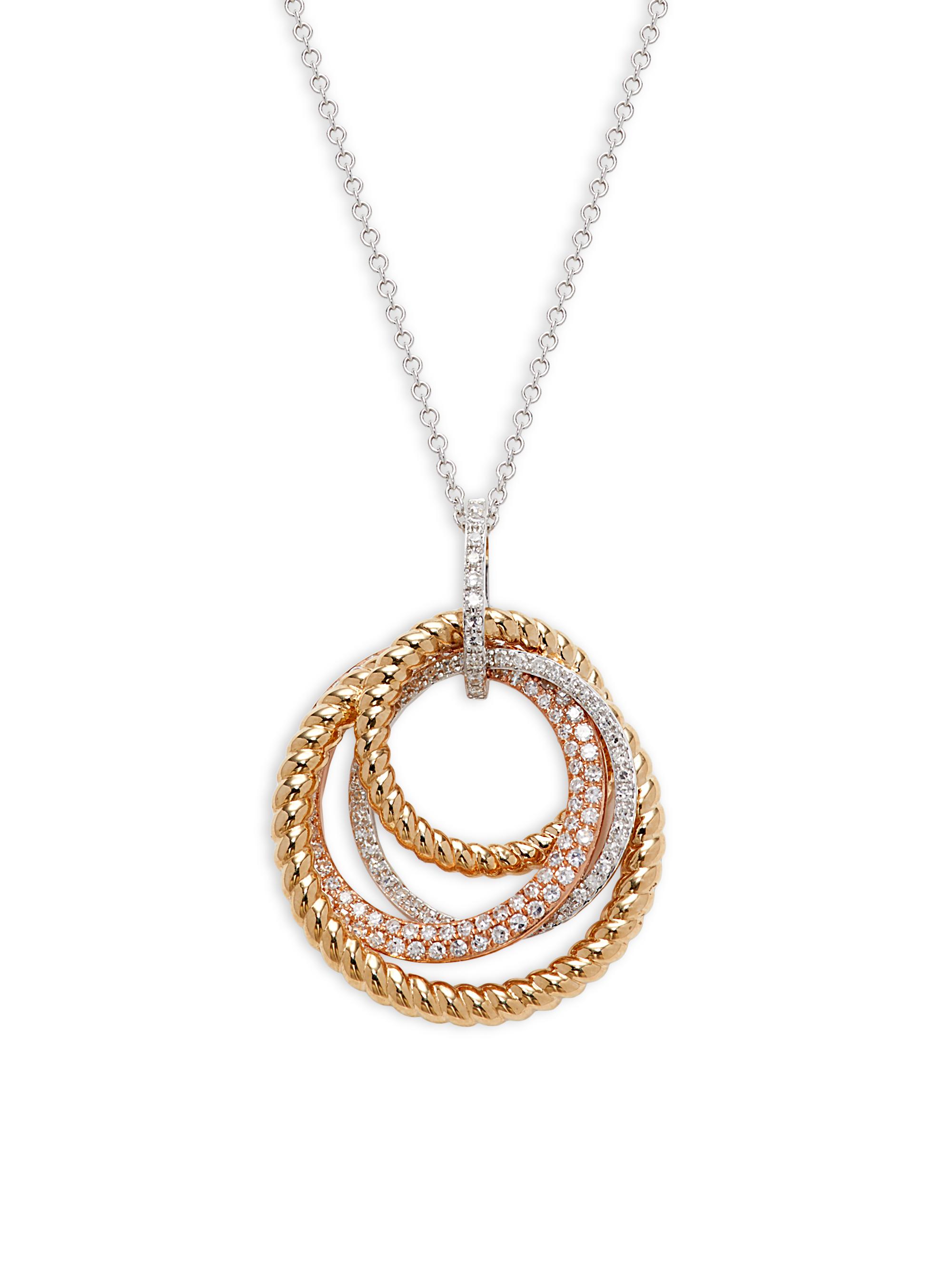 Click here for Effy Womens 14K Tri Tone Gold & Diamond Pendant Ne... prices