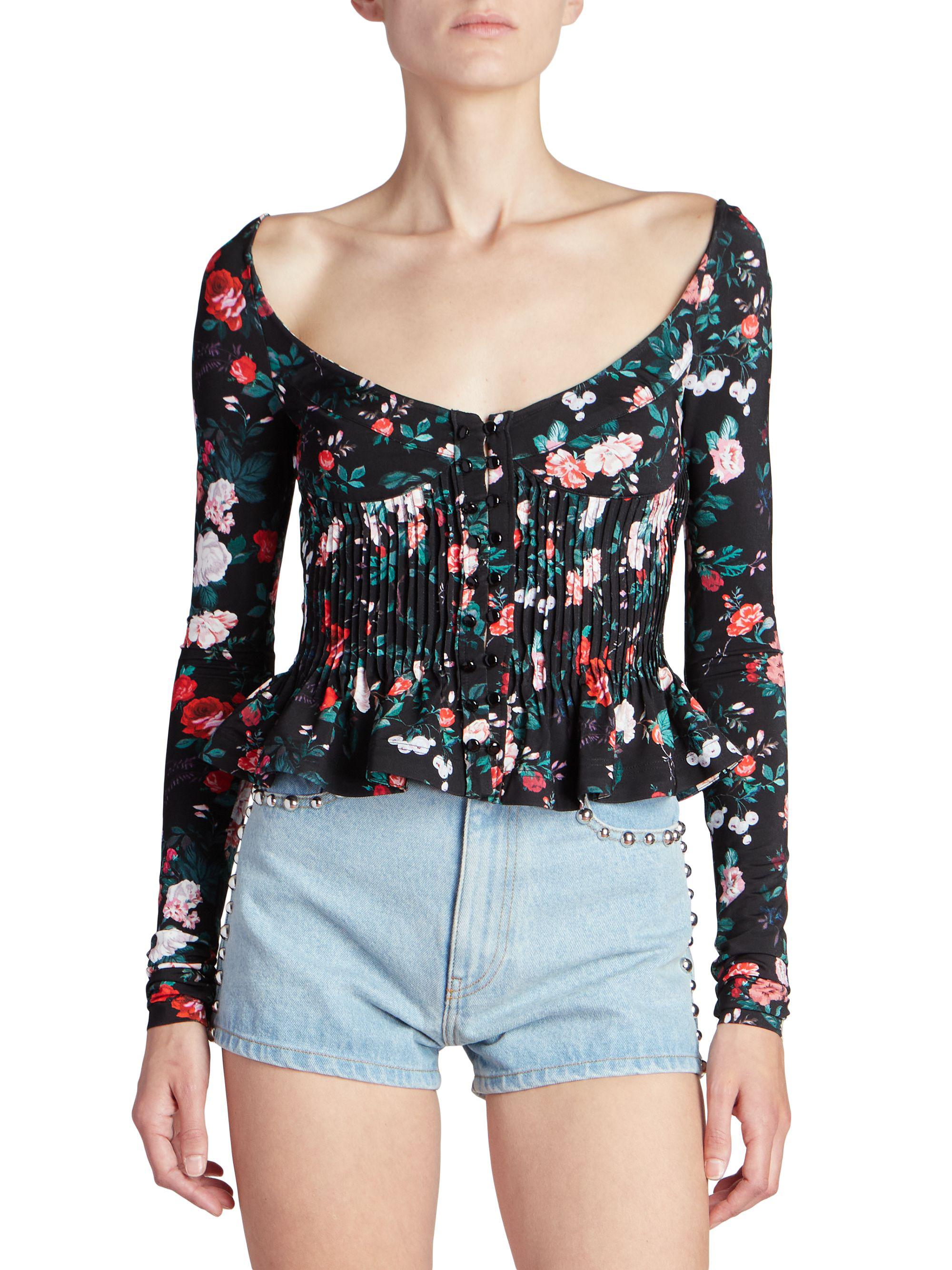 Click here for Rabanne Womens Floral Peplum Top - Black Rose - Si... prices