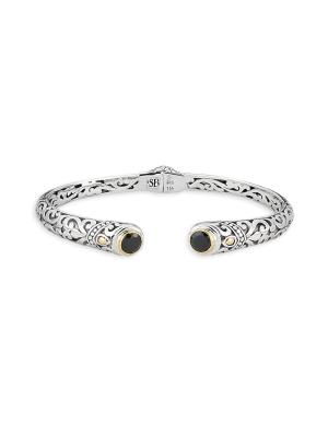 Eli Pebble Sterling Silver, 18K Yellow Gold & Onyx Bali Bangle Bracelet ...