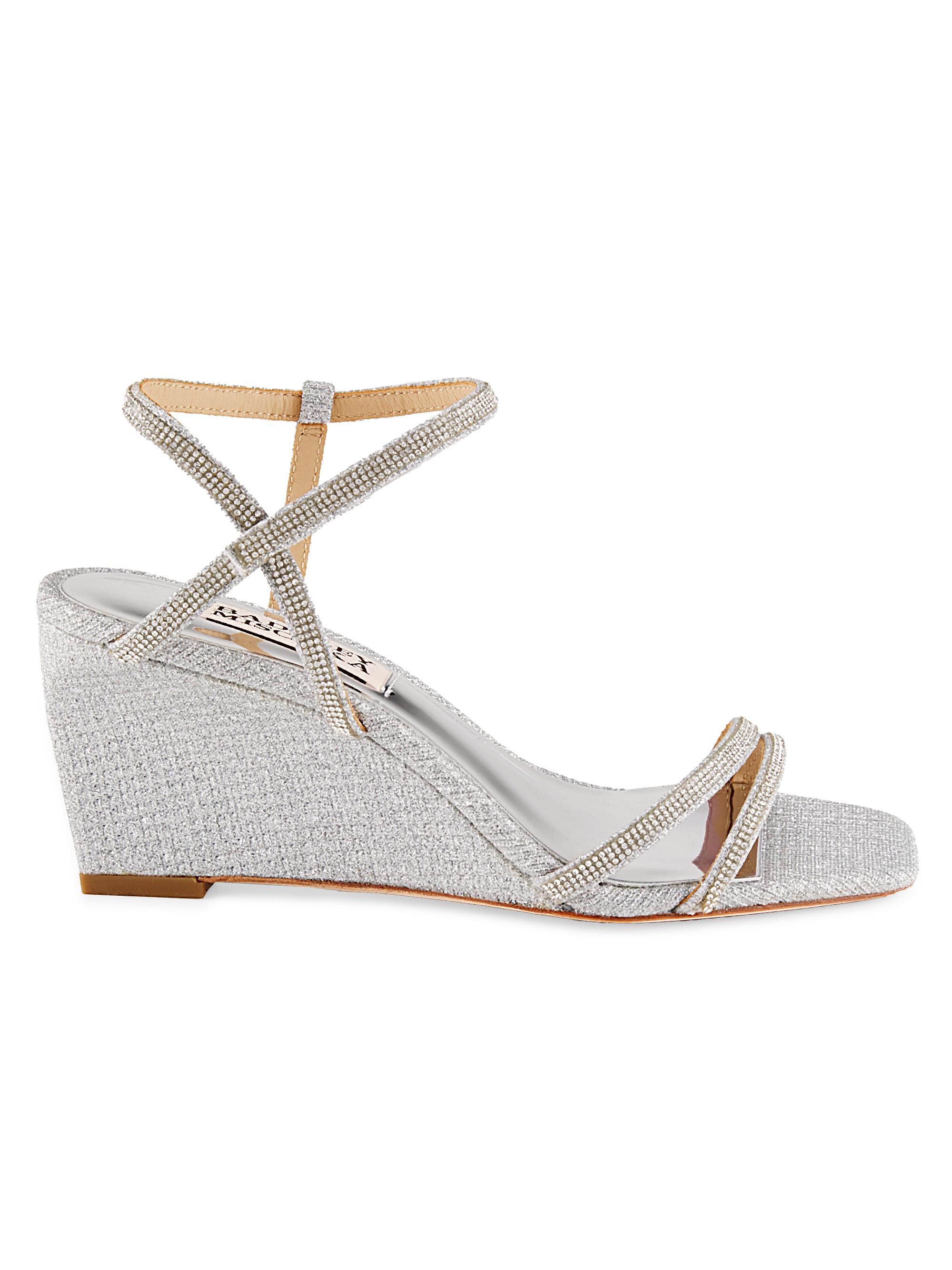 Click here for Badgley Mischka Womens 75MM Embellished Wedge Sand... prices