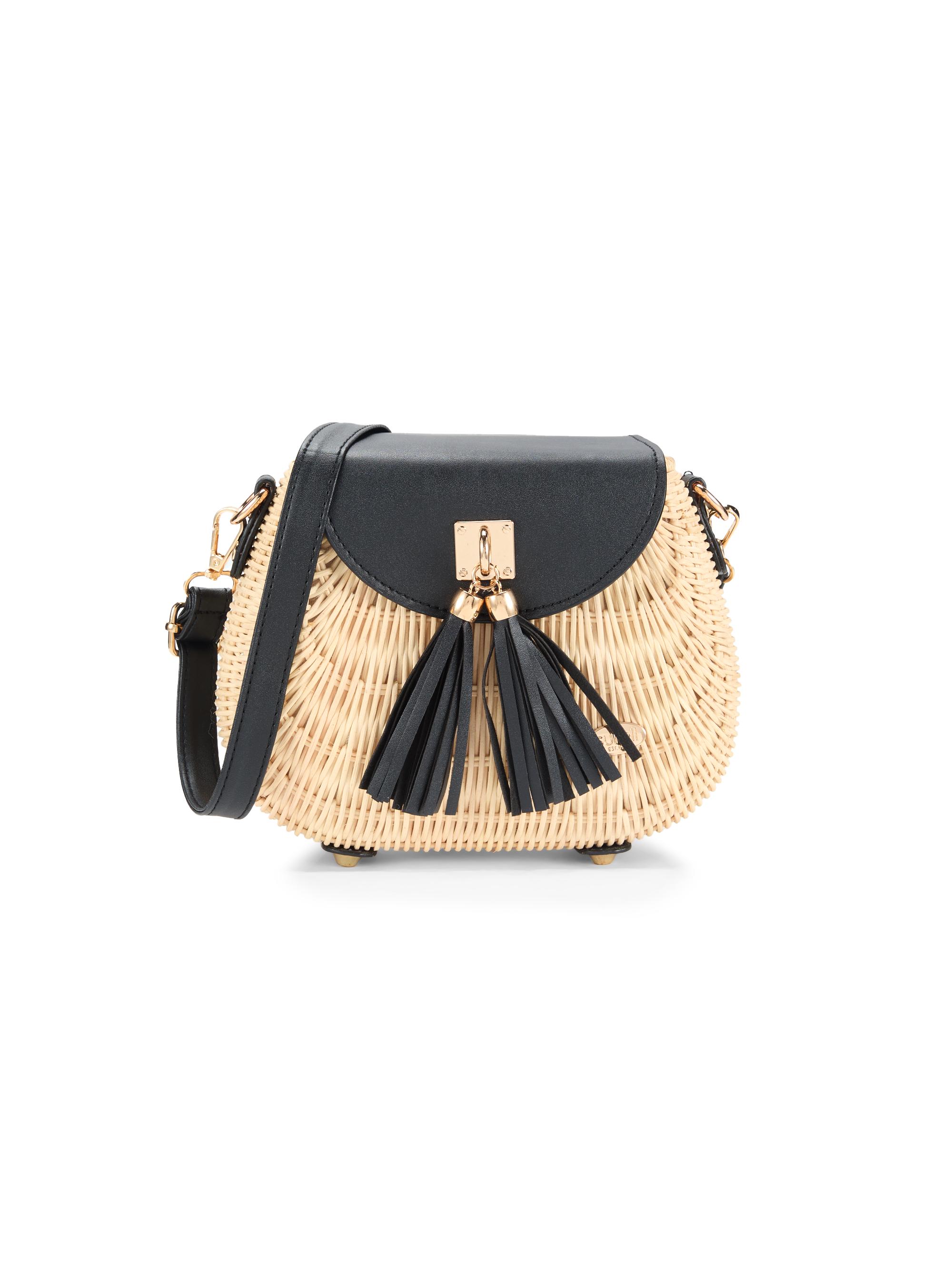 Click here for Surell Womens Rattan Colorblock Tassel Crossbody B... prices