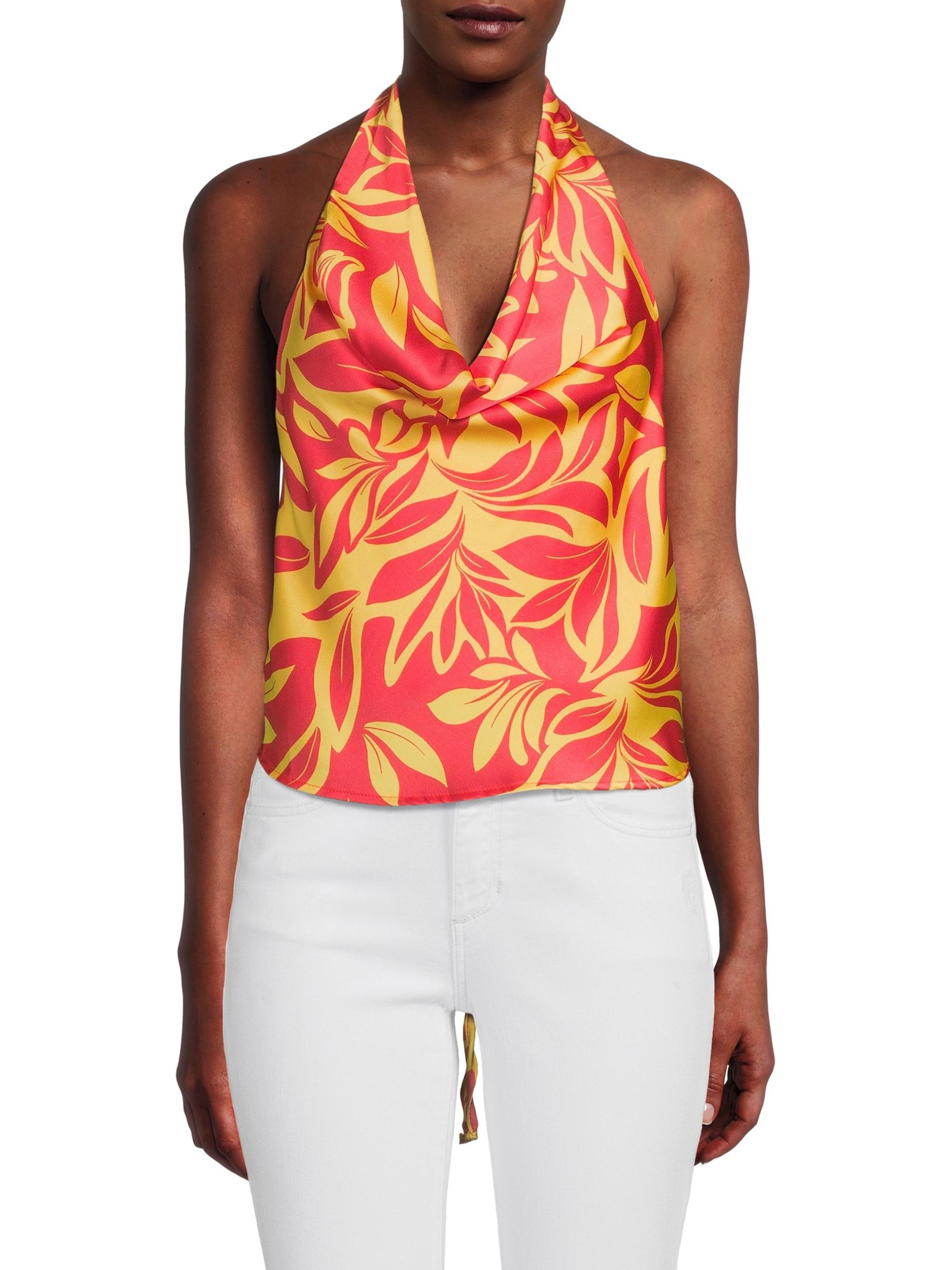 Click here for Renee C. Womens Tropical Satin Halter Top - Coral... prices