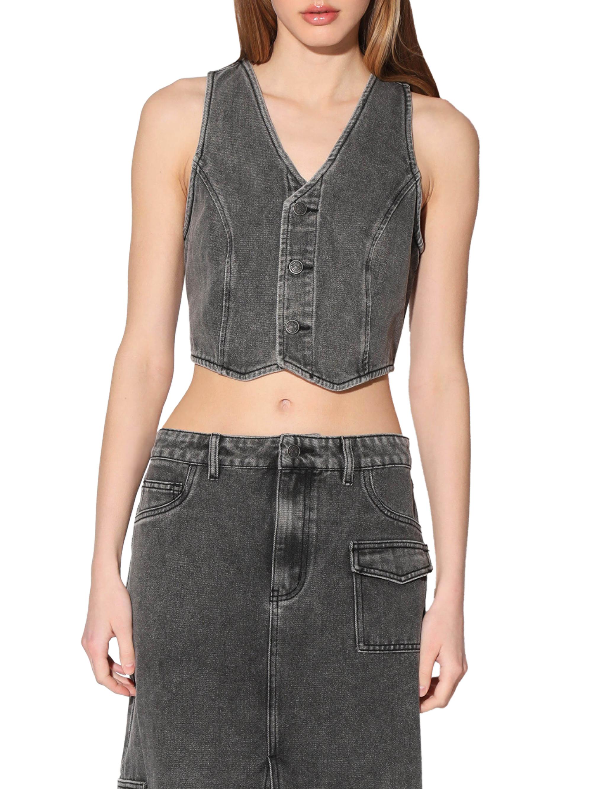 Click here for Walter Baker Womens Tory Cropped Vest - Grey Wash... prices