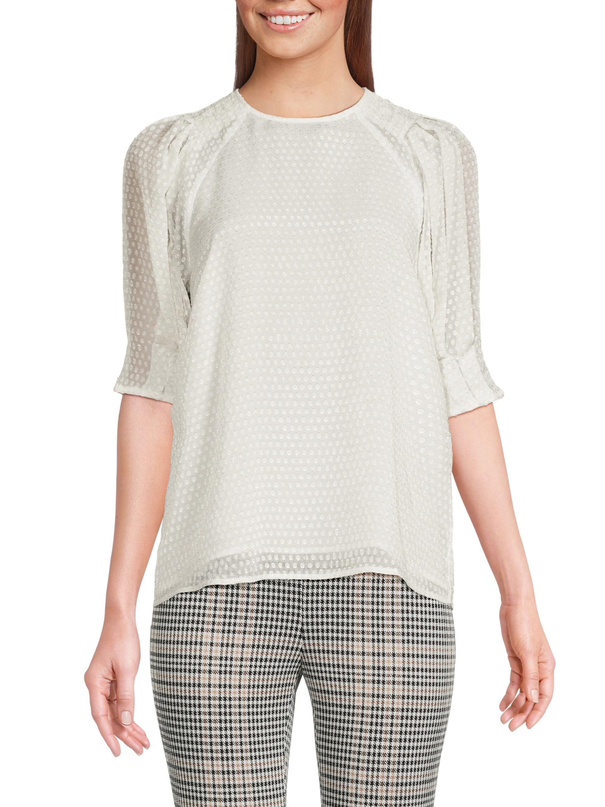 Click here for Tommy Hilfiger Womens Pleated Textured Top - Ivory... prices