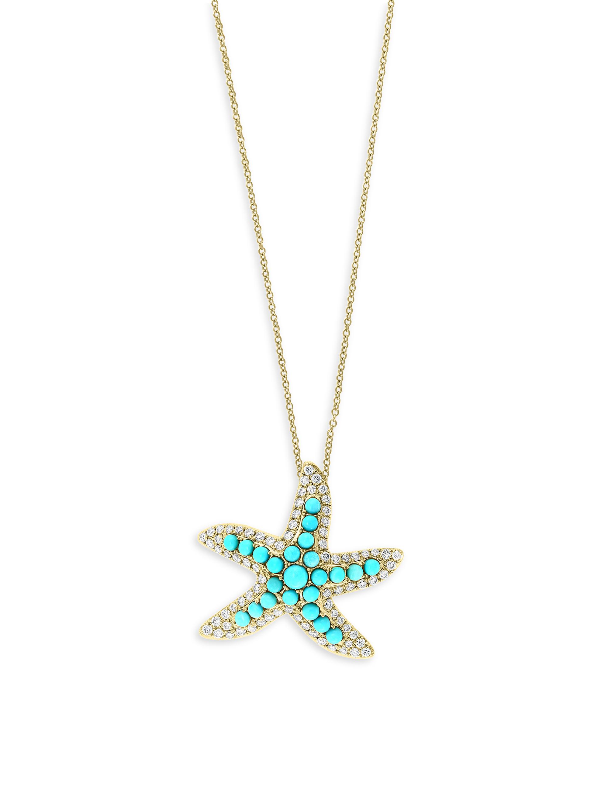 Click here for Effy Womens 14K Yellow Gold  Turquoise & Diamond P... prices