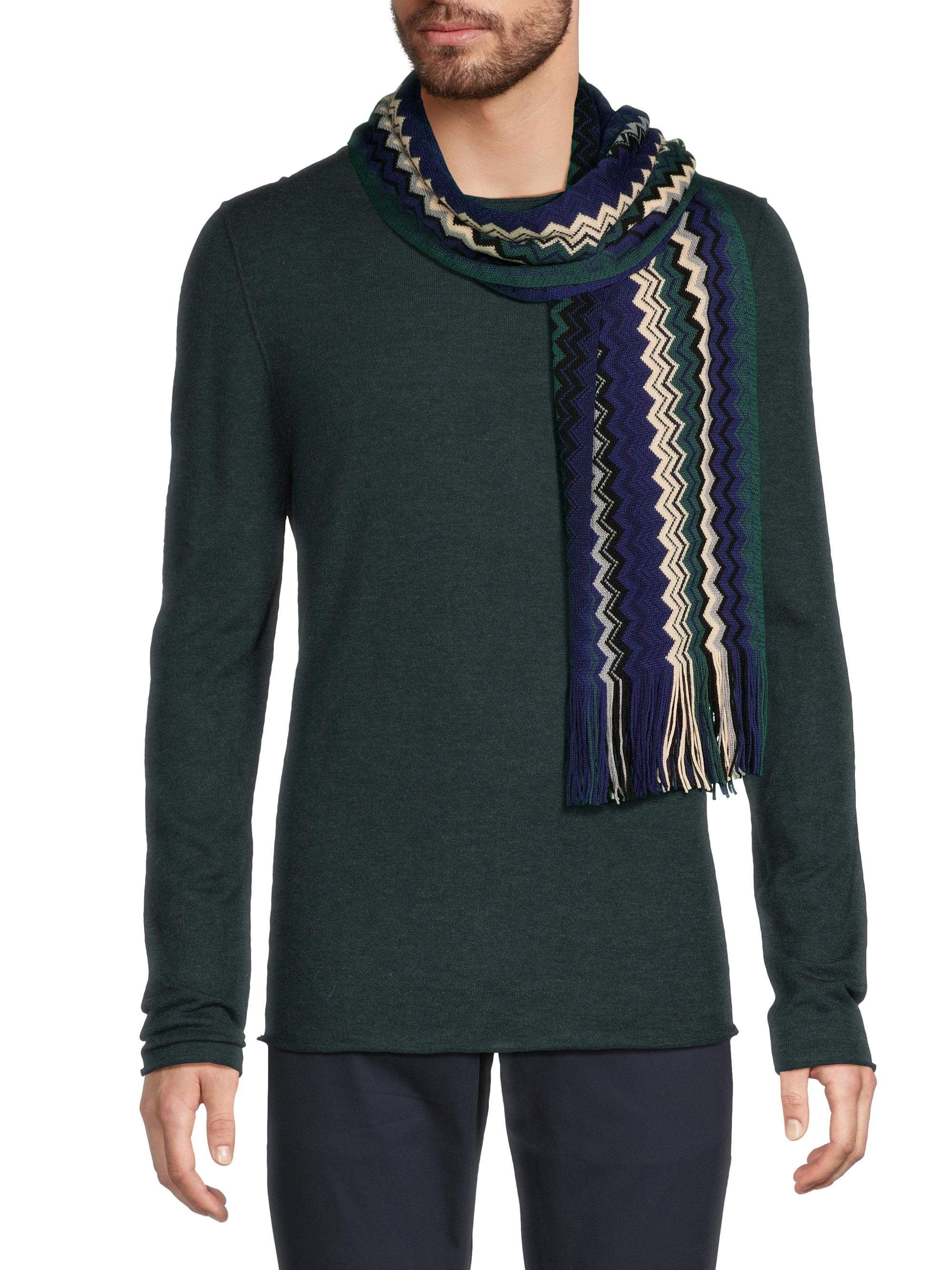 Click here for Missoni Mens Chevron Wool Blend Scarf - Navy Multi prices