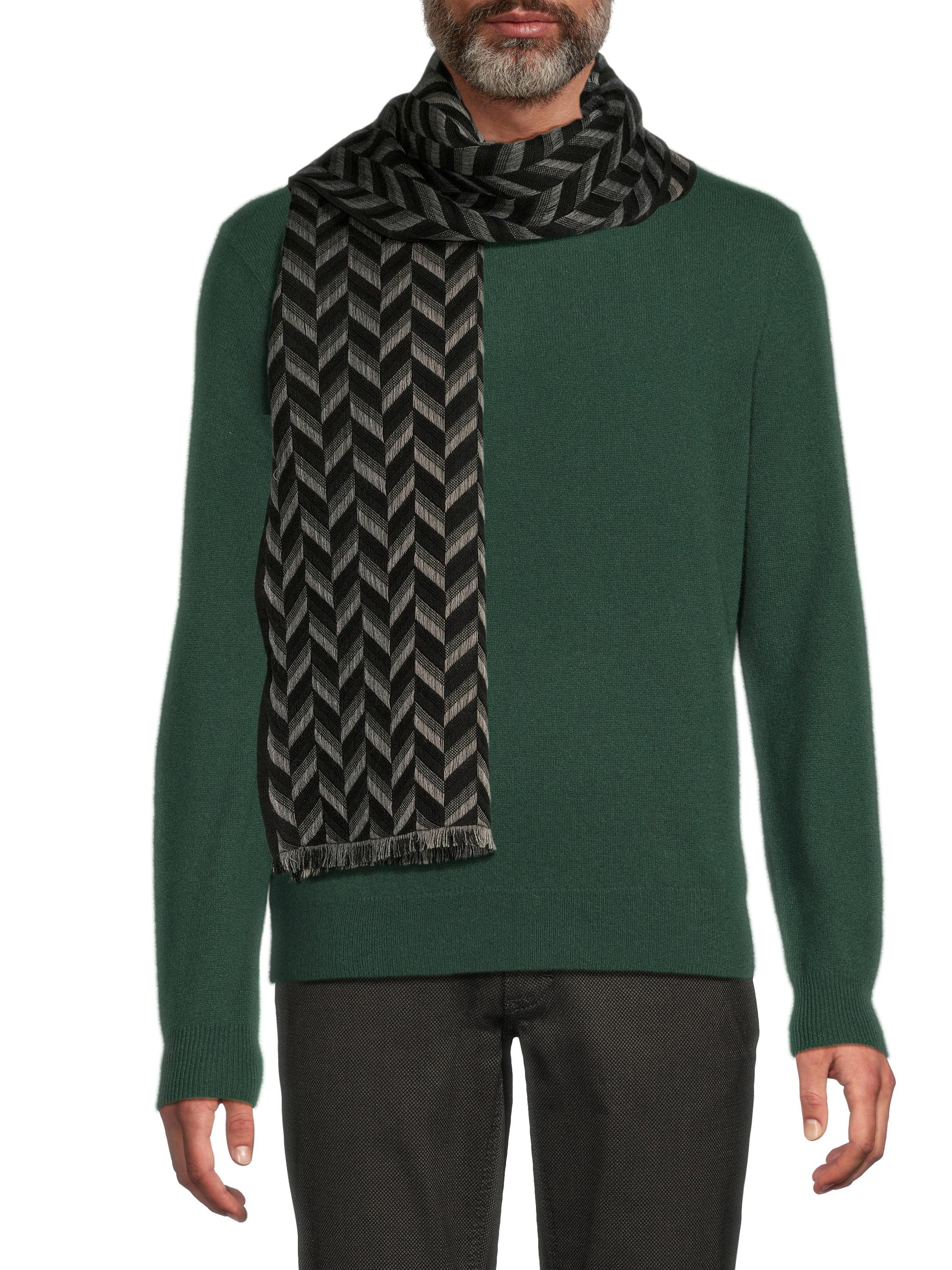 Click here for Missoni Mens Herringbone Wool Blend Scarf - Black... prices