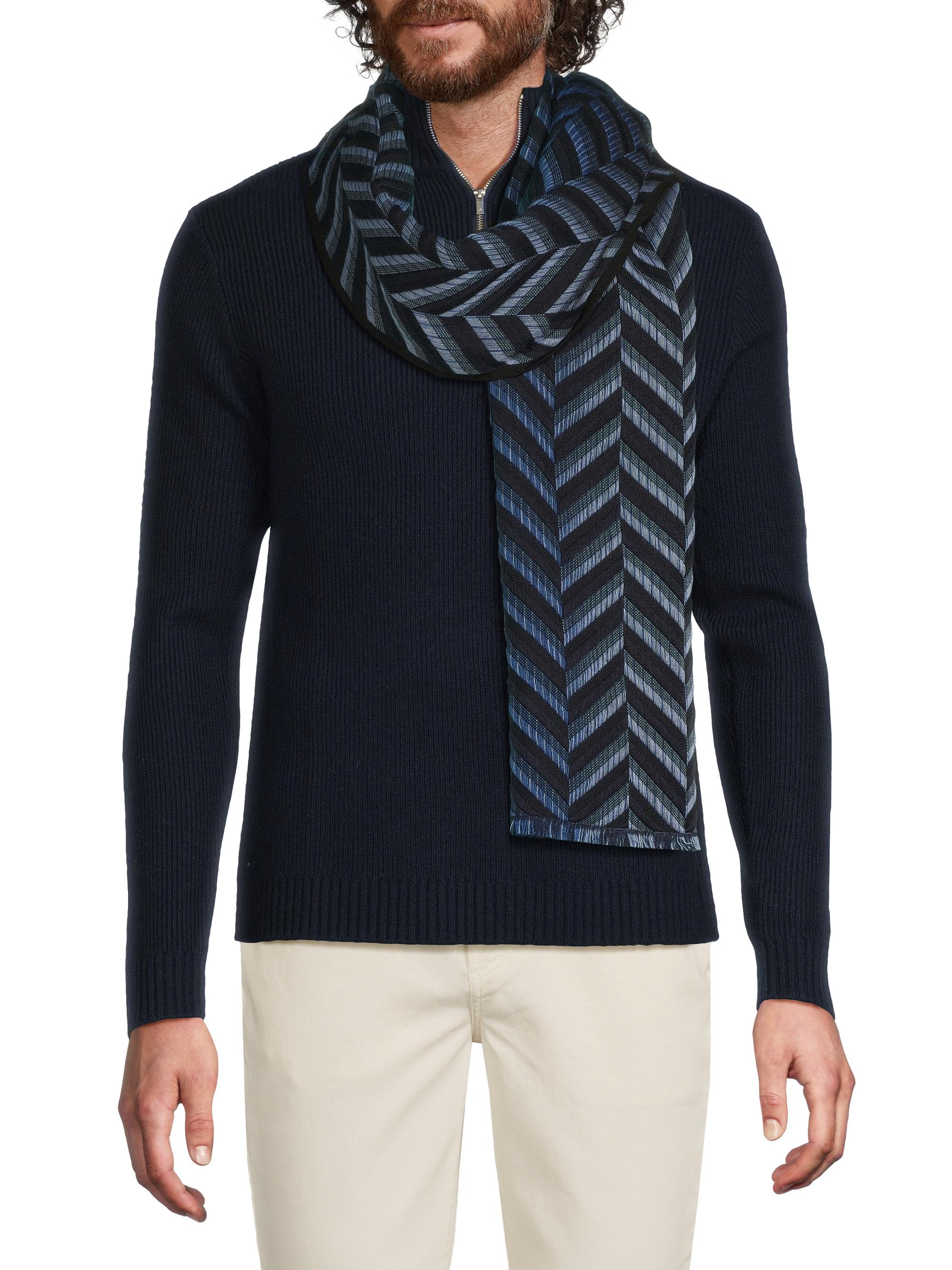Click here for Missoni Mens Herringbone Wool Blend Scarf - Navy B... prices