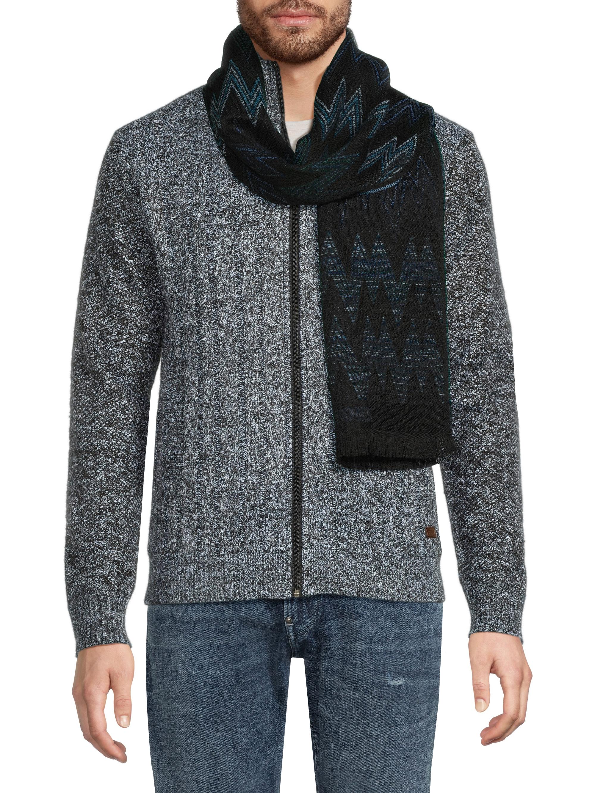 Click here for Missoni Mens Zig Zag Wool Blend Scarf - Black Blue prices