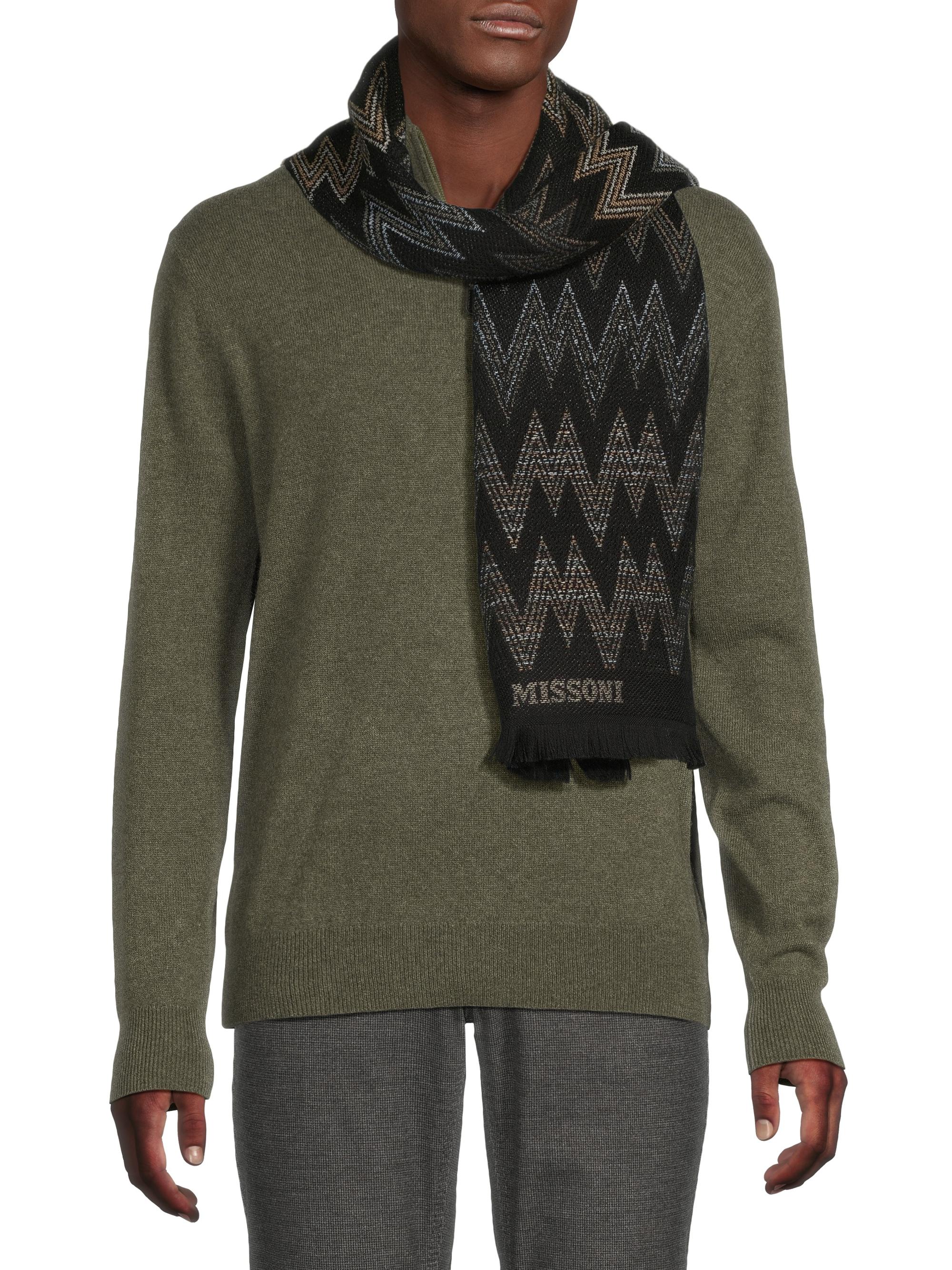 Click here for Missoni Mens Zig Zag Wool Blend Scarf - Black Tan prices