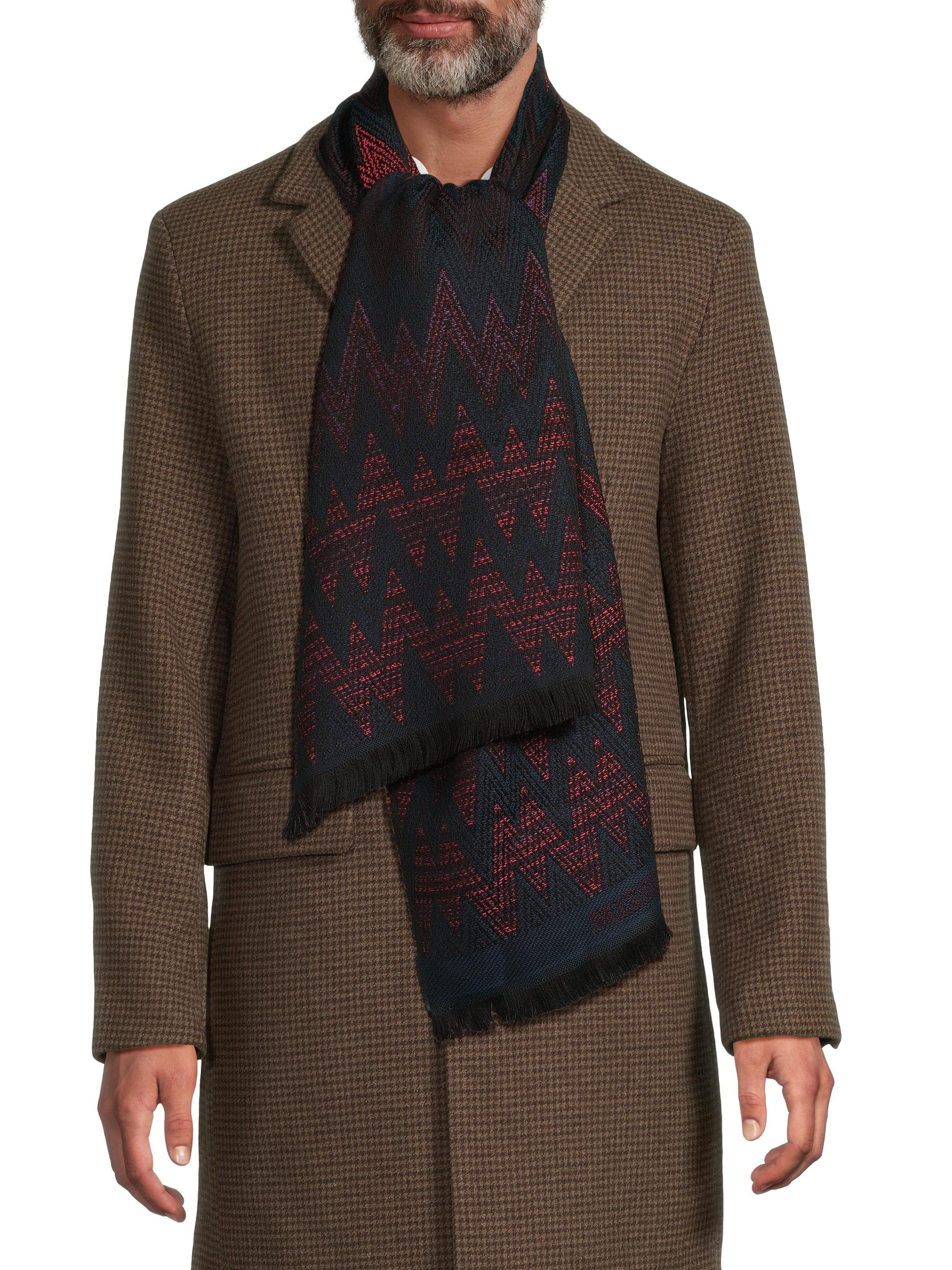 Click here for Missoni Mens Zig Zag Wool Blend Scarf - Navy Purpl... prices