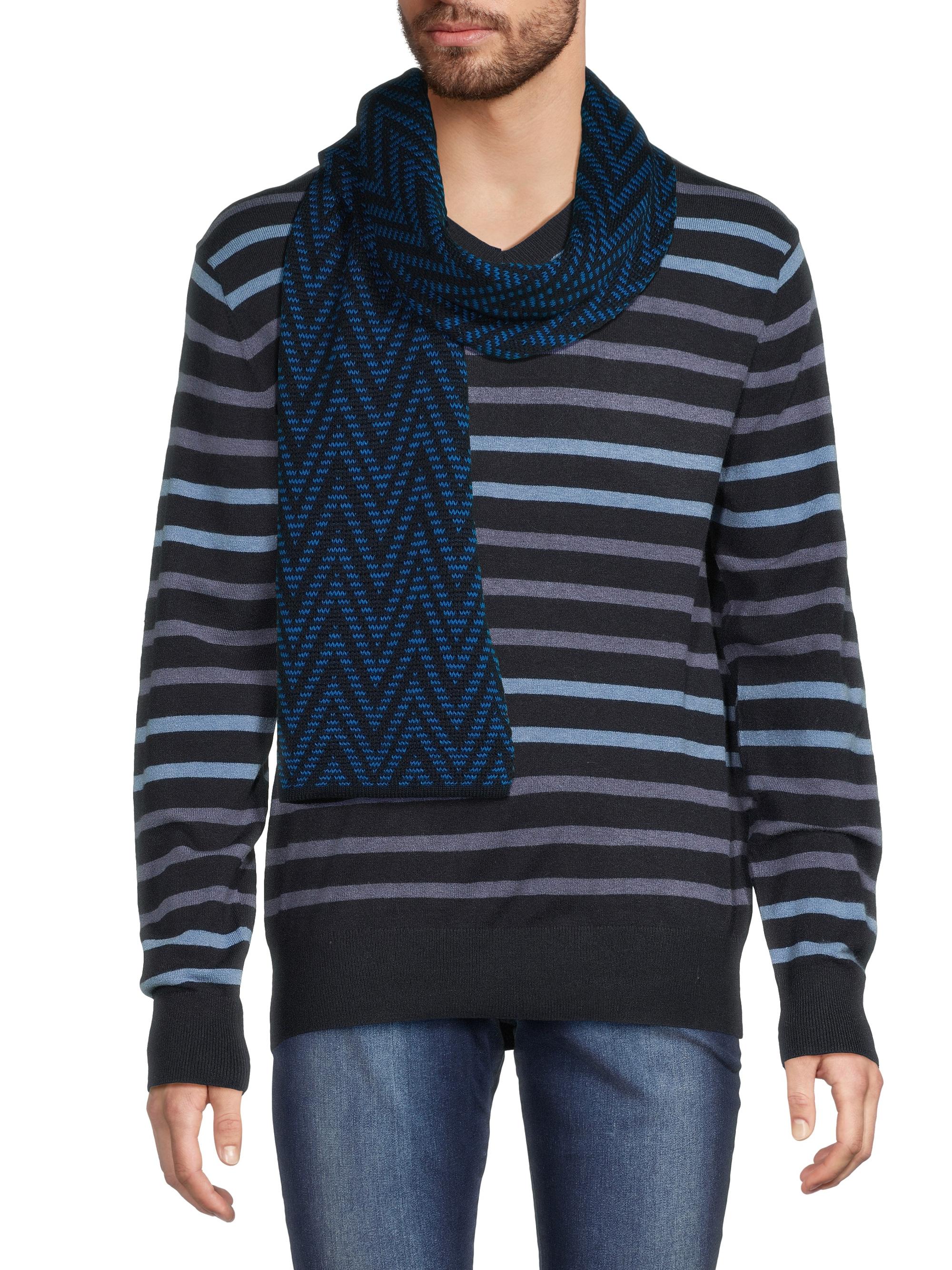 Click here for Missoni Mens Chevron Wool Blend Scarf - Navy prices