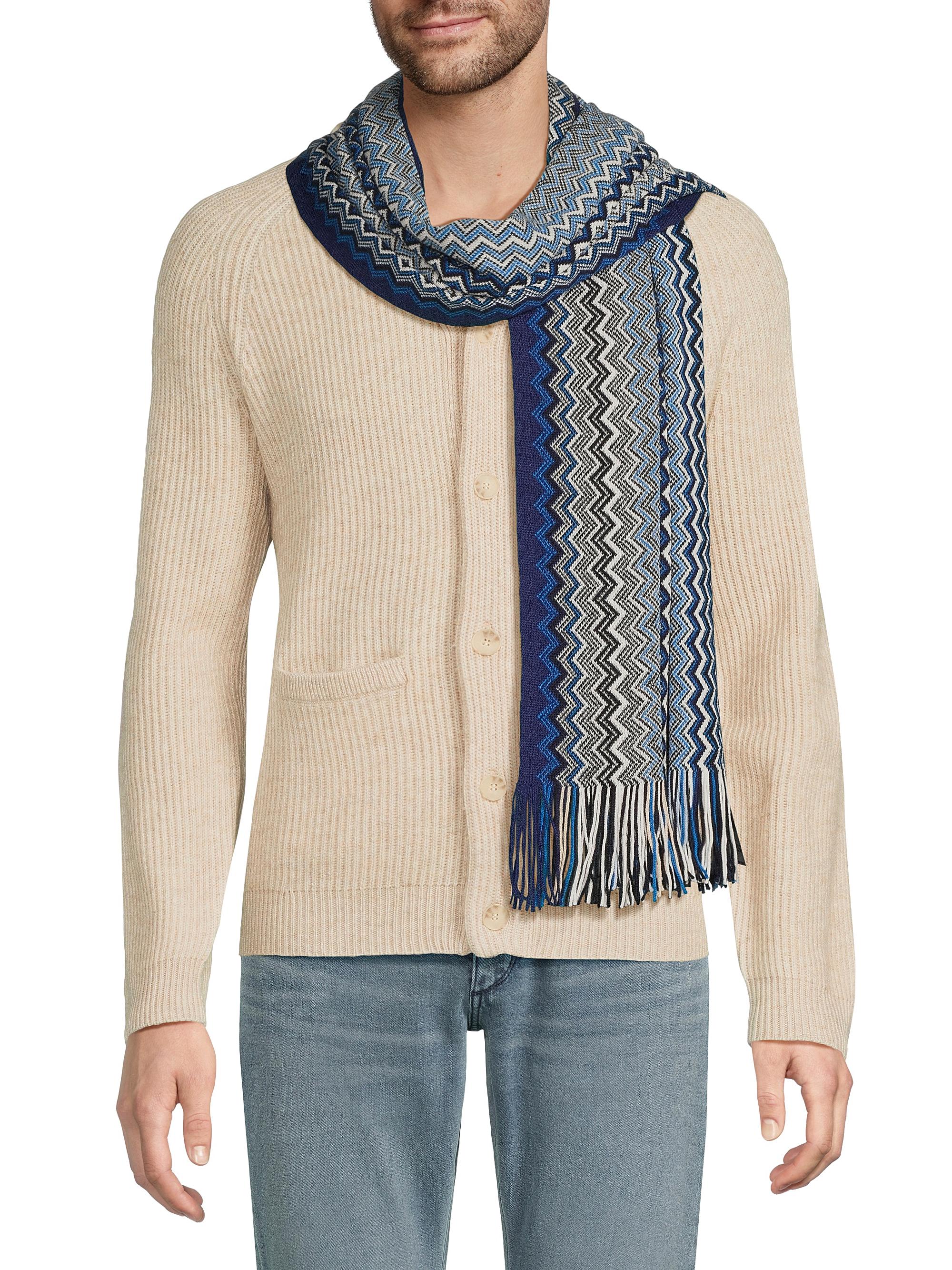 Click here for Missoni Mens Tonal Zig-Zag Wool-Blend Scarf - Blue... prices