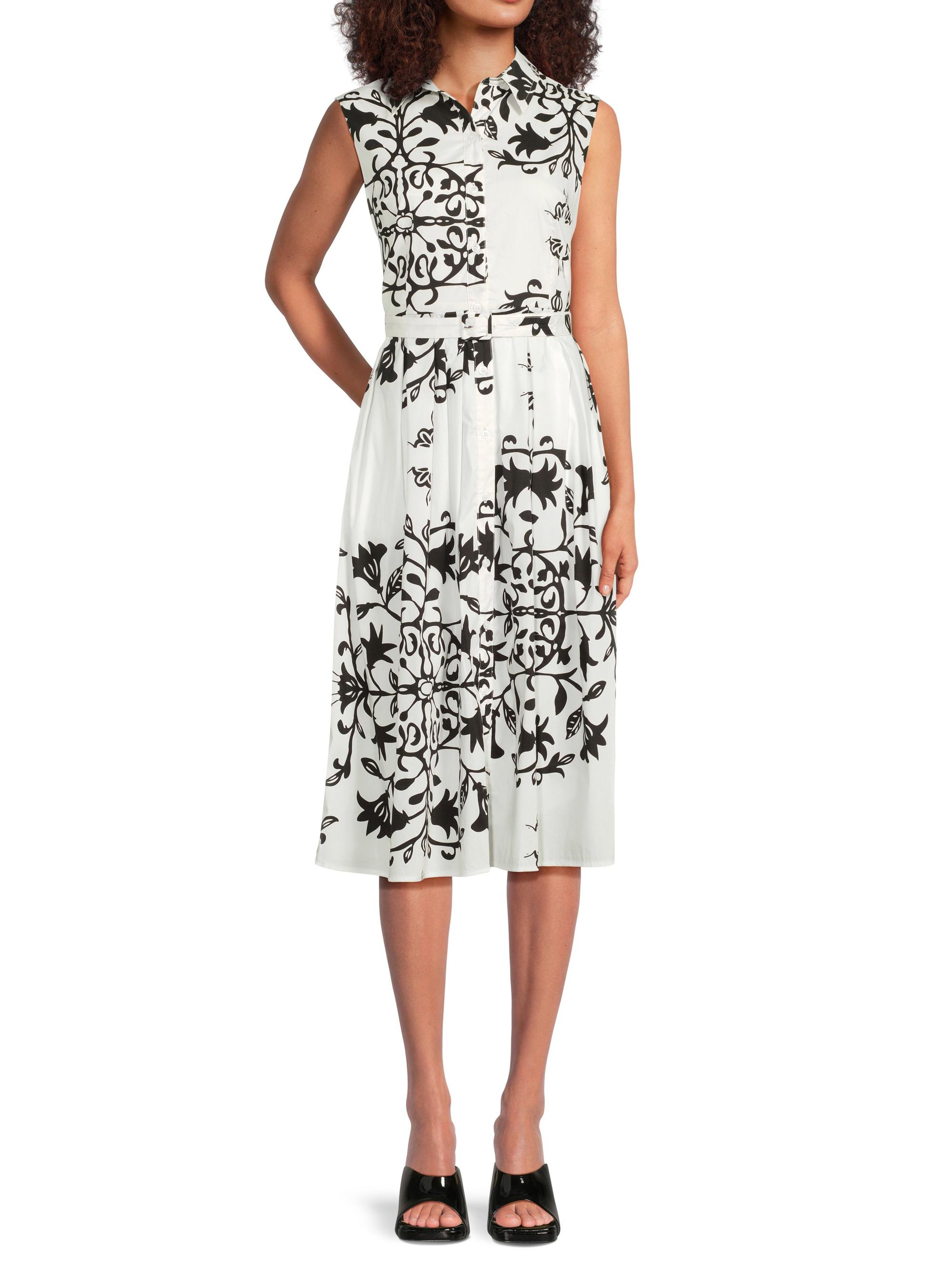 Click here for T Tahari Womens Floral Belted Midi Shirtdress - Wh... prices
