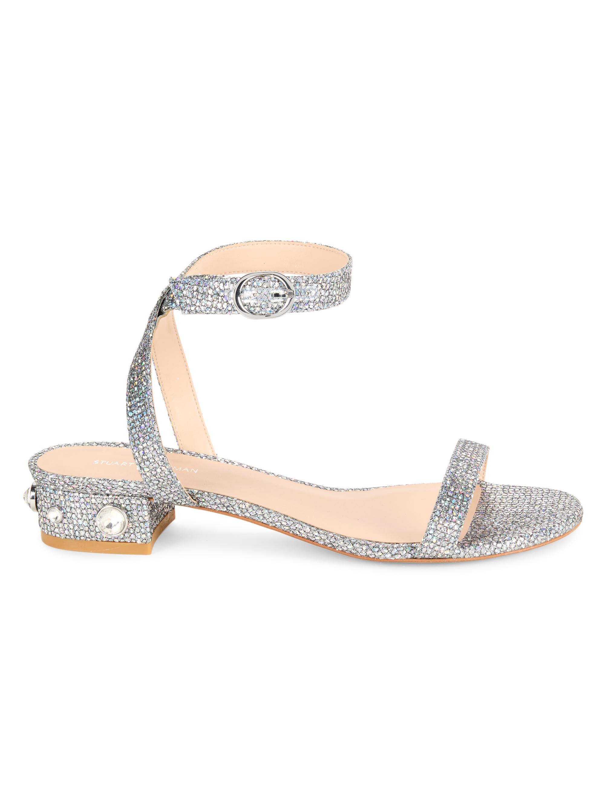 Stuart Weitzman Womens Dancer Glitter Ankle Loop Sandals - Blue Multi - Size 5.5