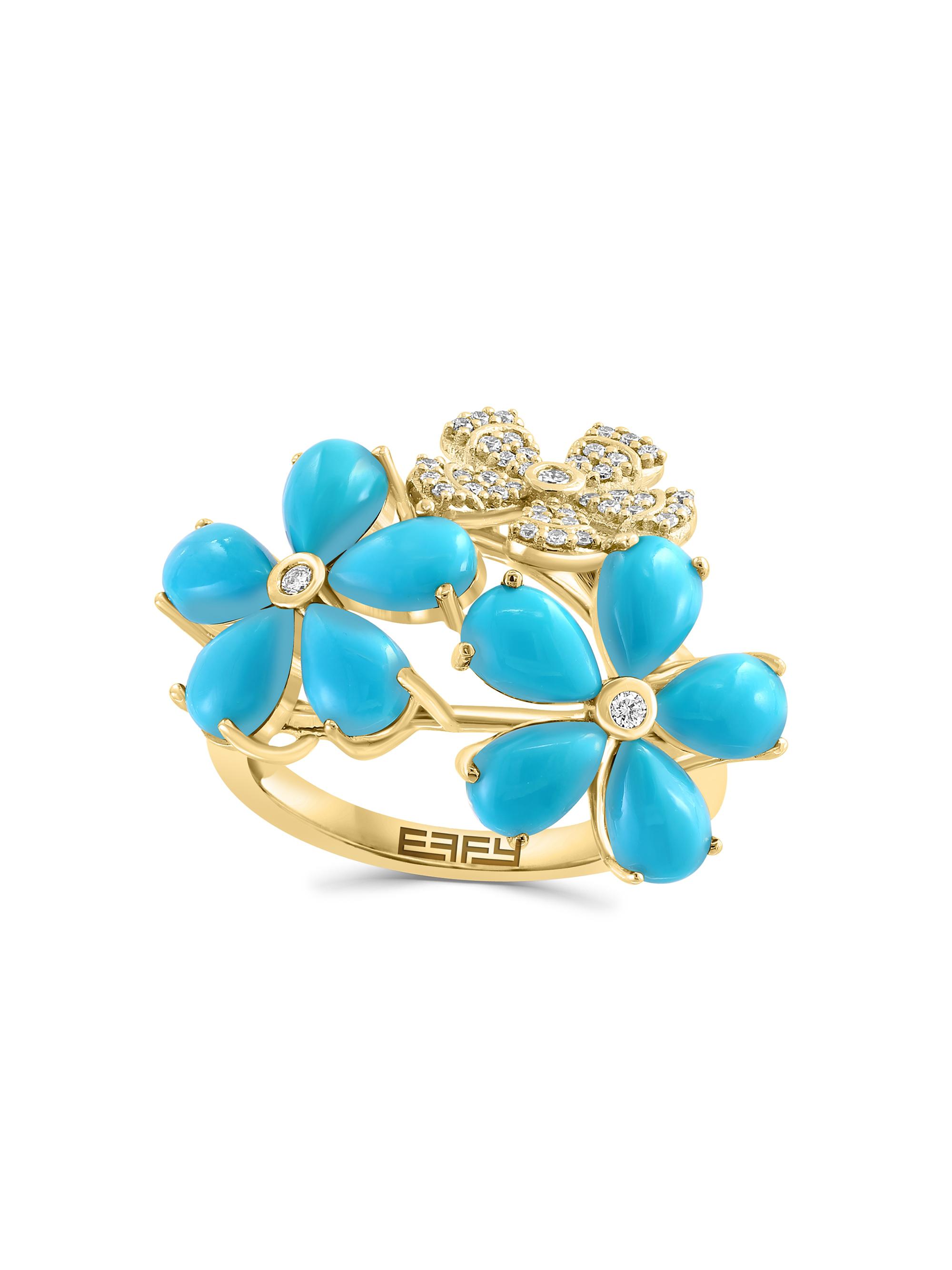 Click here for Effy Womens 14K Yellow Gold  Turquoise & Diamond F... prices