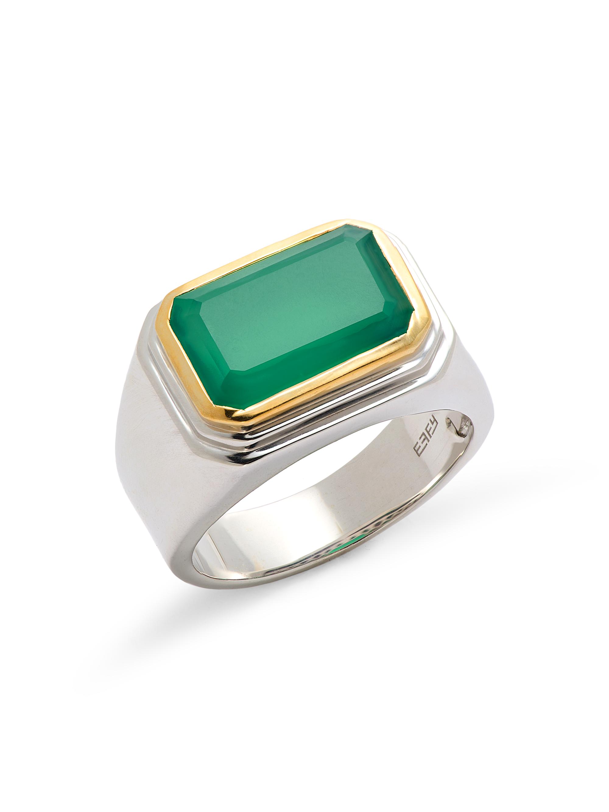 Click here for Effy Mens Two Tone Sterling Silver & Green Onyx Ri... prices