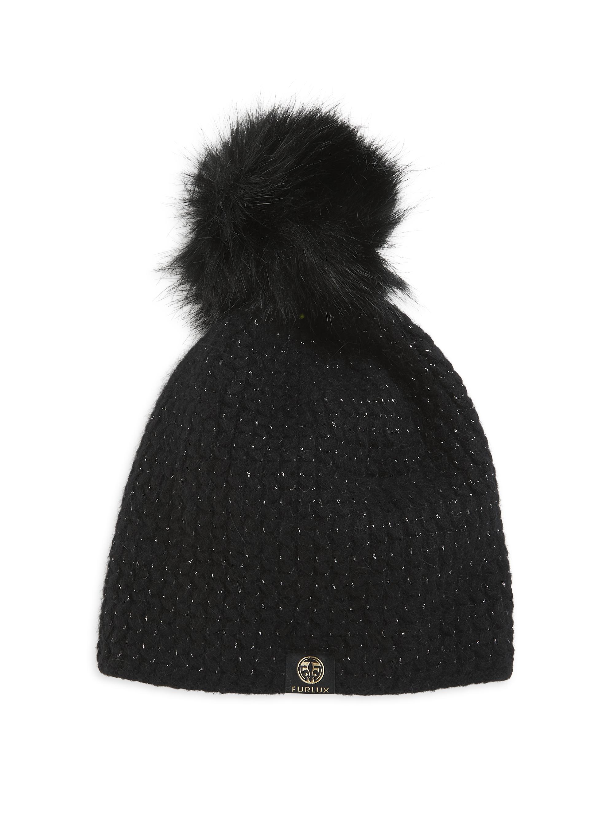 Click here for Furlux Womens Faux-Fur-Trim Wool-Blend Pom-Pom Bea... prices