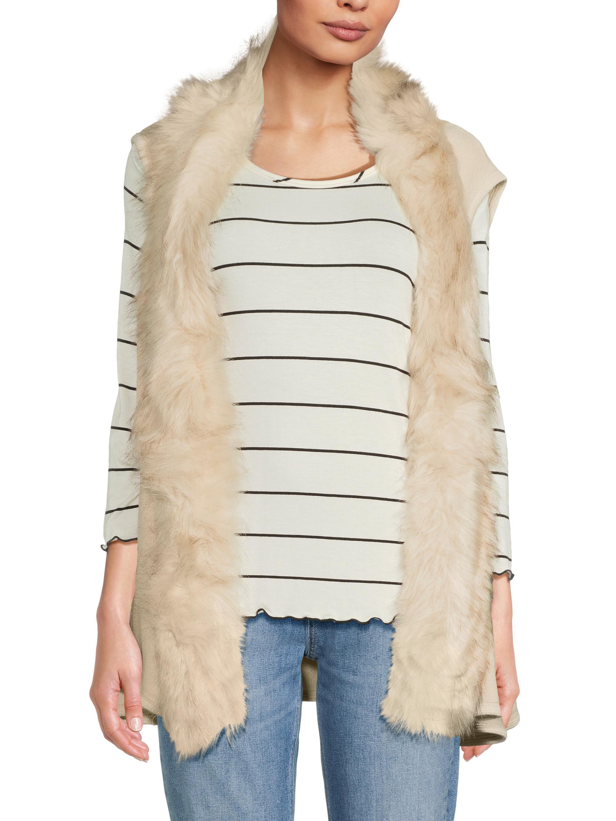 Click here for Surell Womens Open Front Faux Fur Jacket - Cream prices