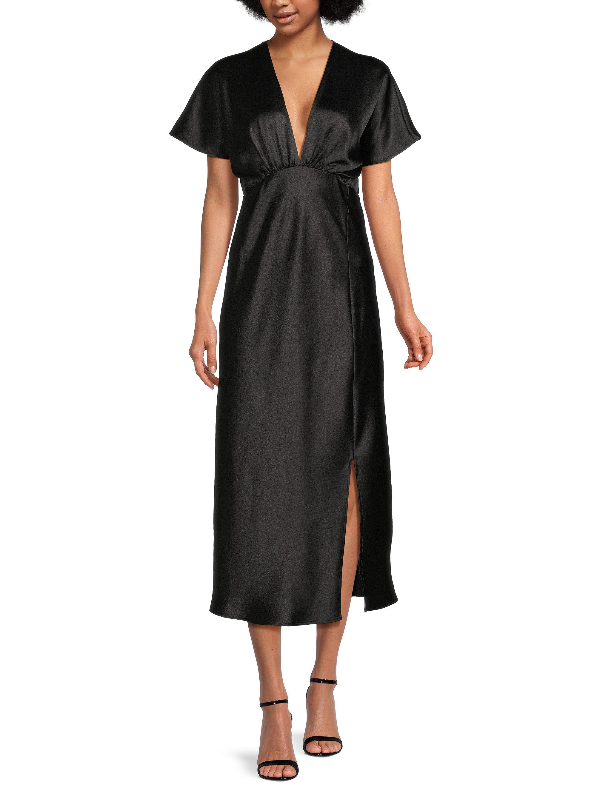 Click here for Renee C. Womens Satin Midi A-Line Dress - Black -... prices