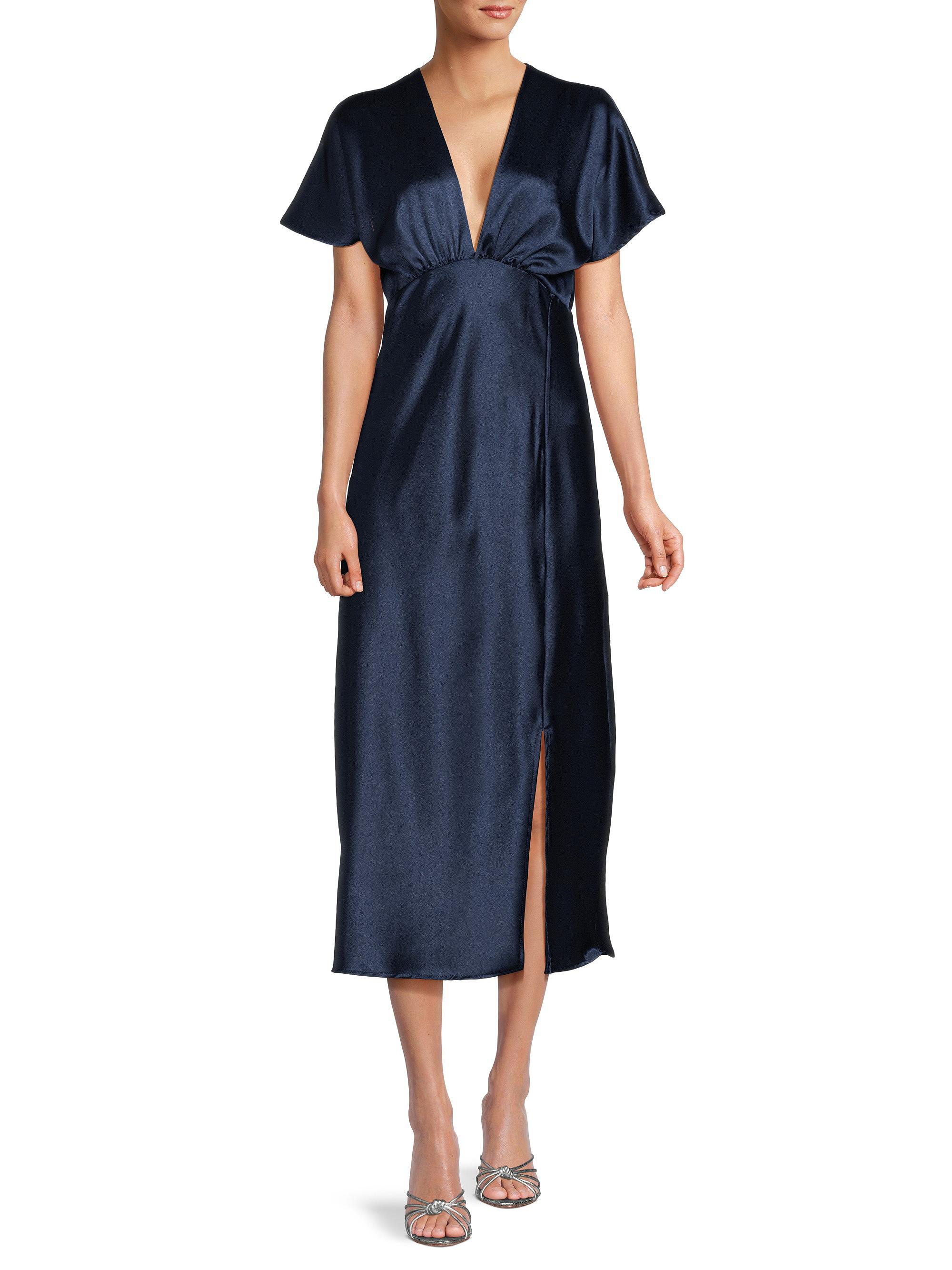 Click here for Renee C. Womens Satin Midi A-Line Dress - Navy - S... prices