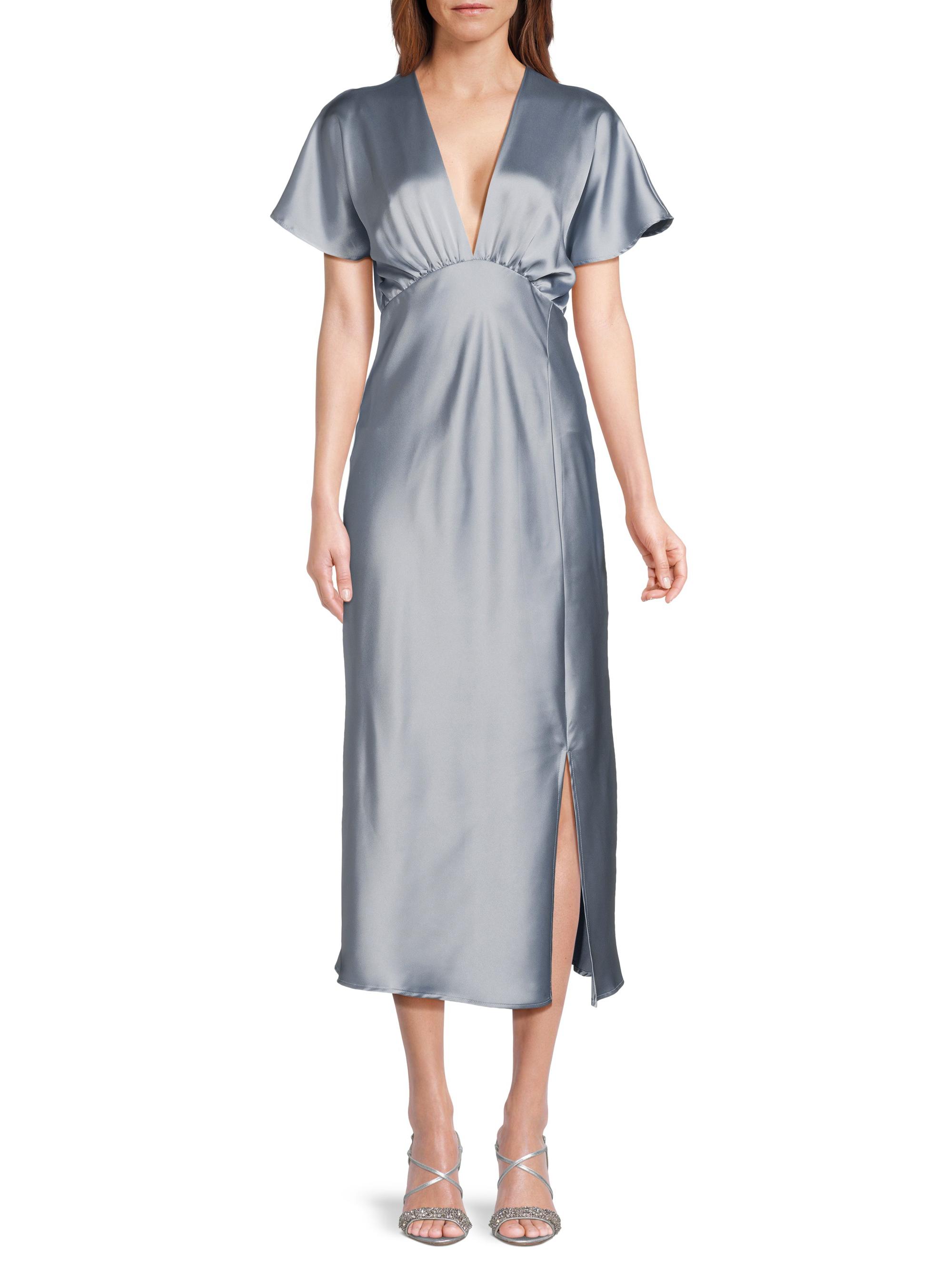 Click here for Renee C. Womens Satin Midi A-Line Dress - Steel Bl... prices