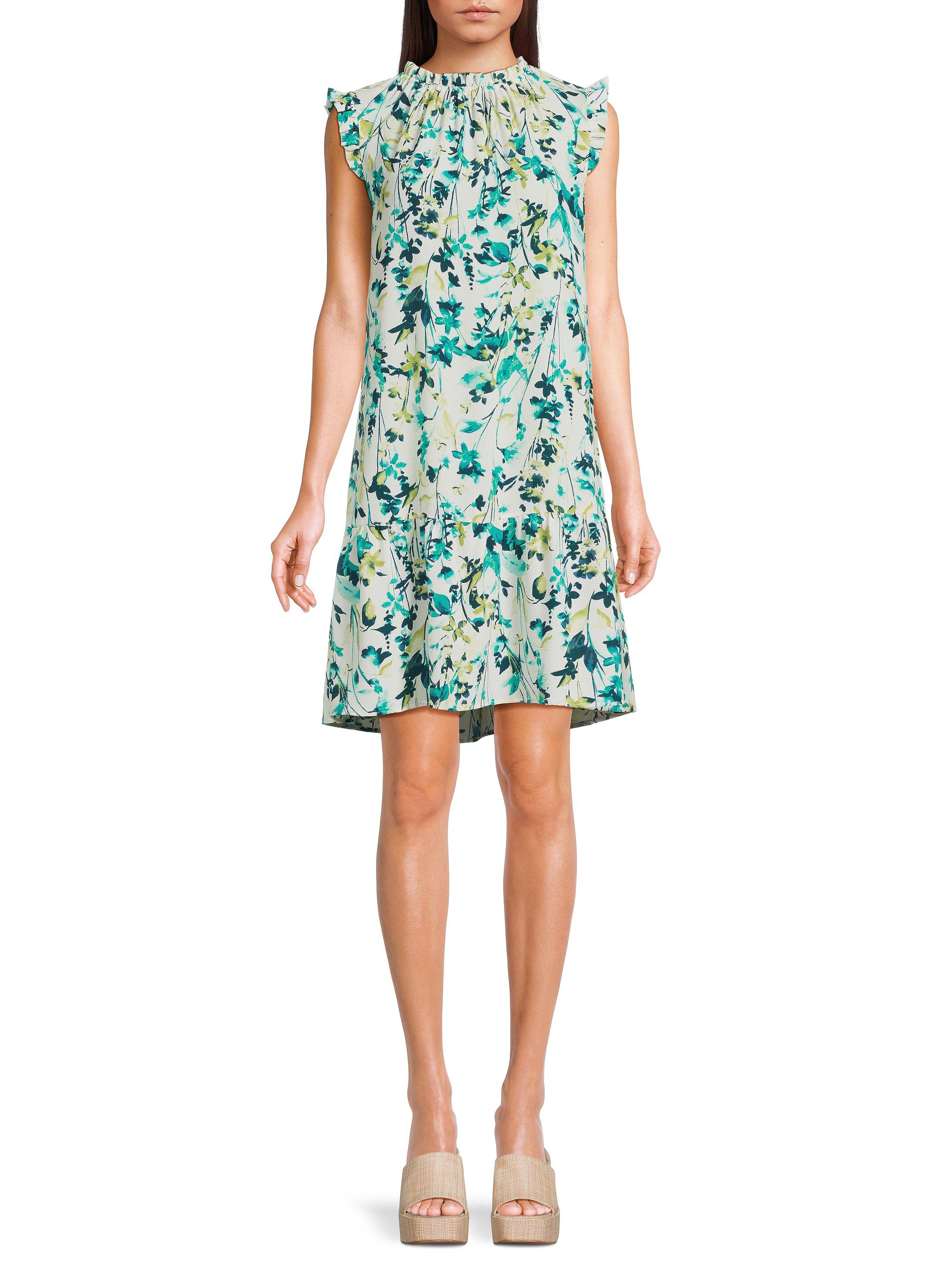 Click here for Renee C. Womens Printed Ruffle Minidress - Green -... prices