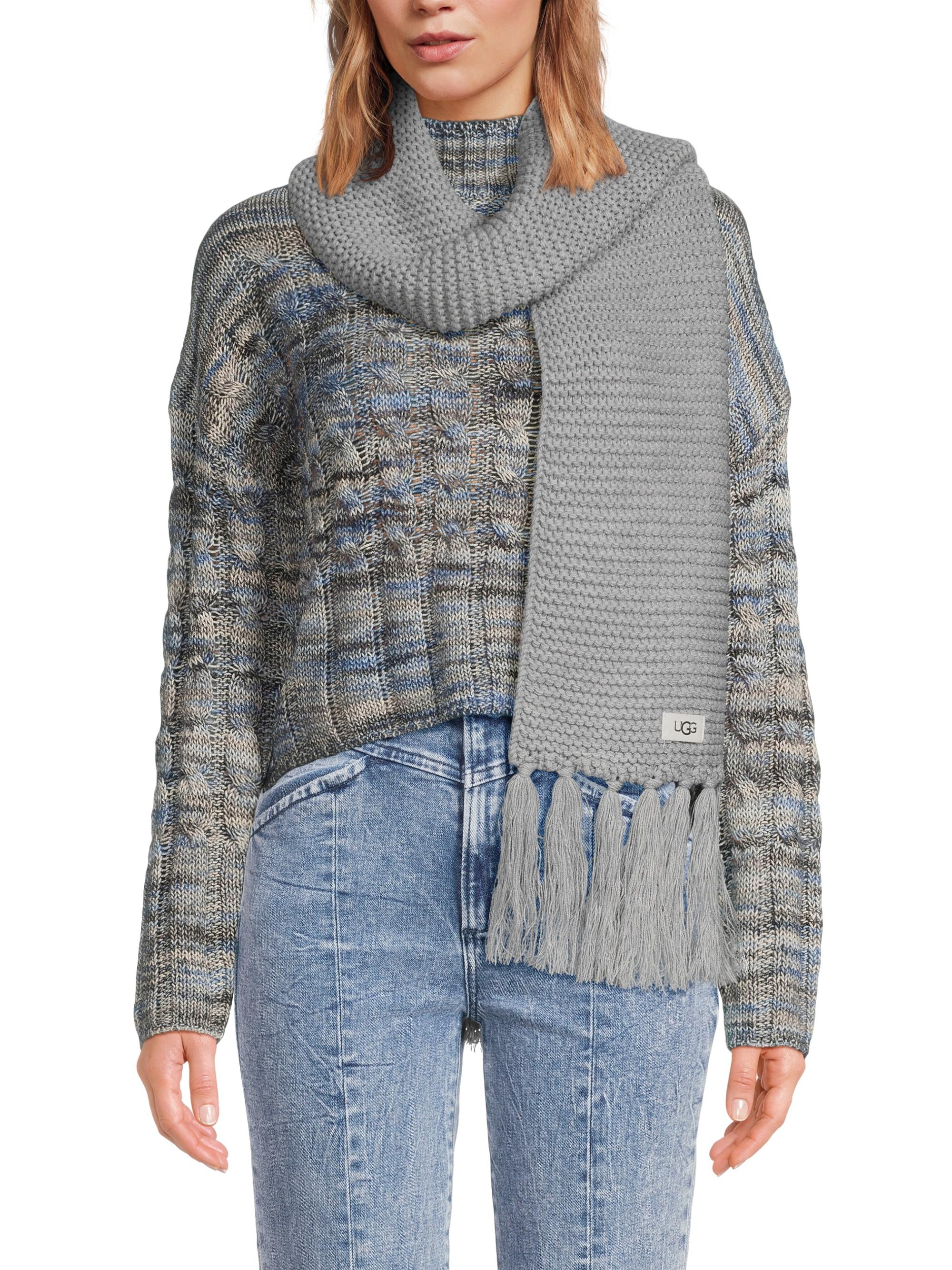 Click here for Ugg Womens Textured Wool Blend Scarf - Light Grey prices