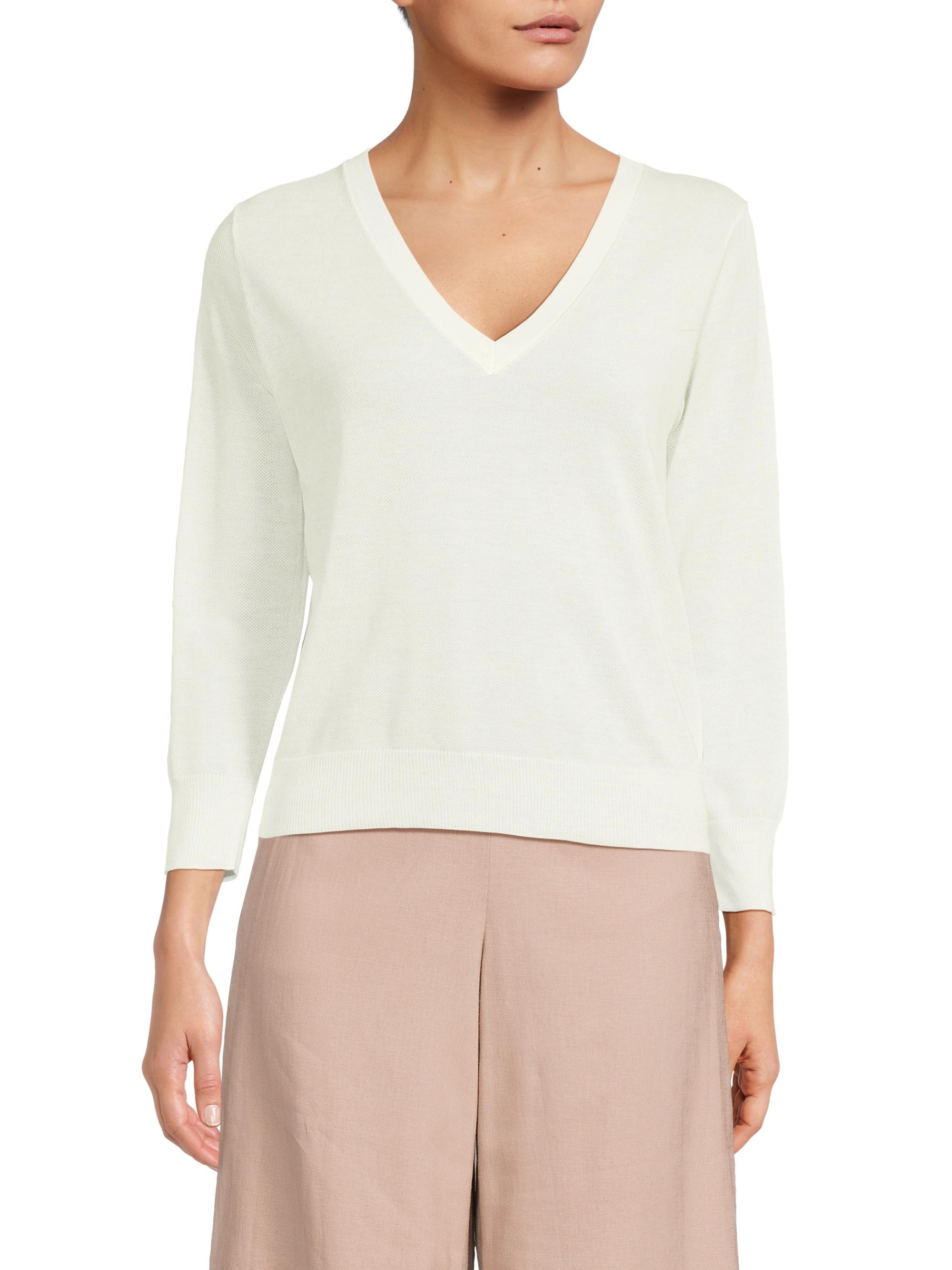 Click here for Vince Womens V Neck Sweater - Optic White - Size L prices