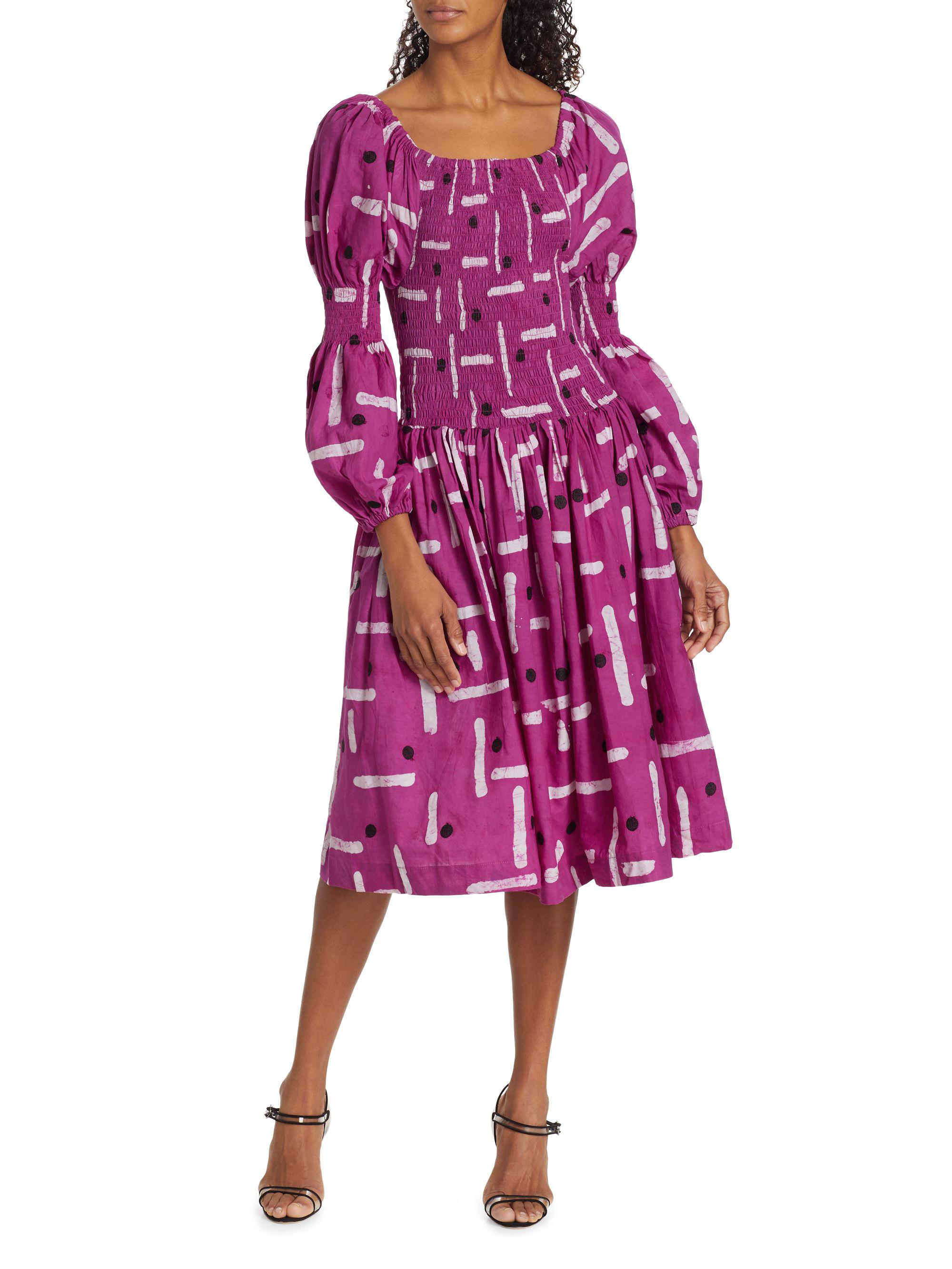 Click here for Busayo Womens Shola Print Smocked Midi-Dress - Mag... prices