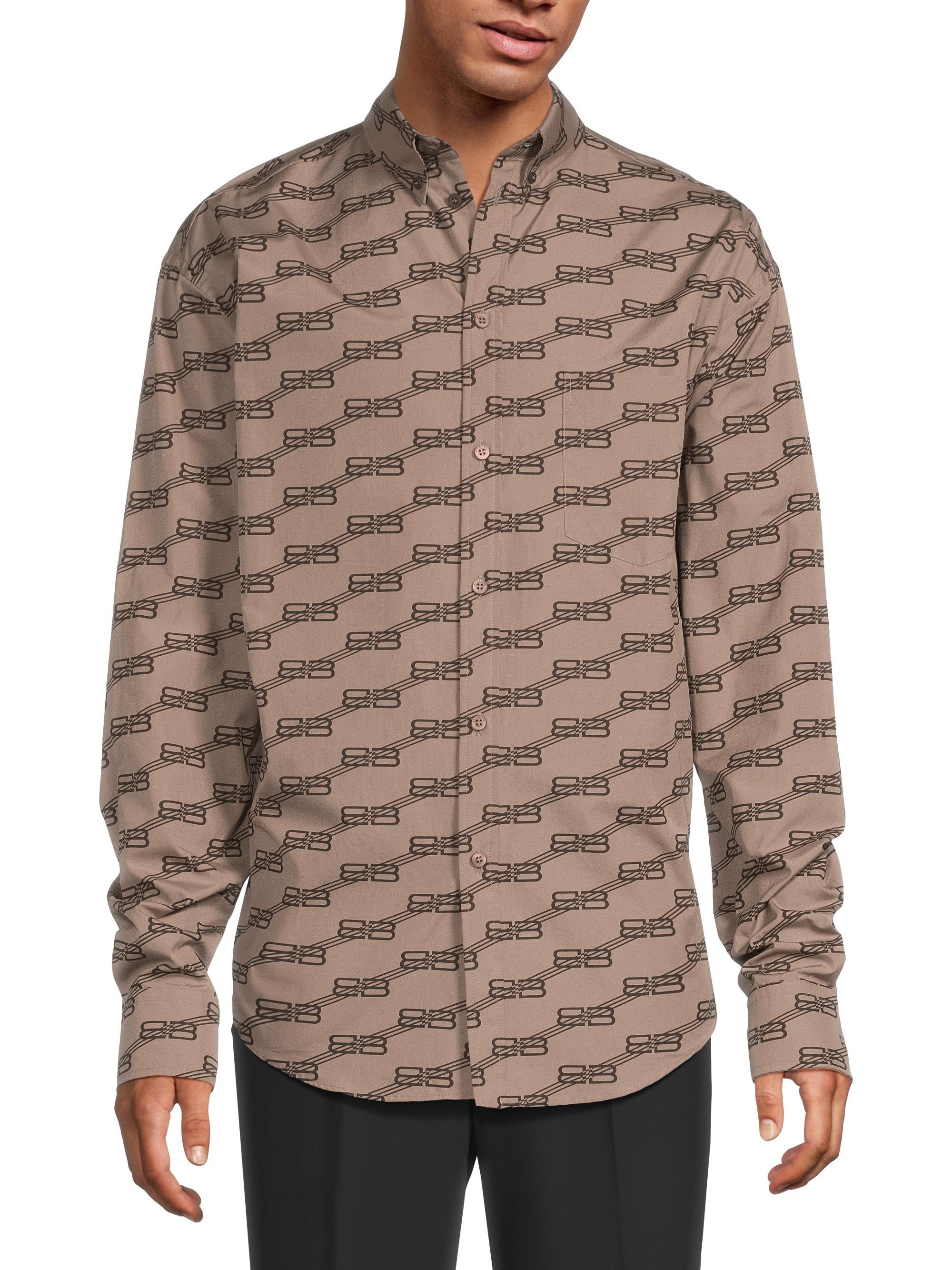 Click here for Balenciaga Mens Monogram Print Shirt - Beige - Siz... prices