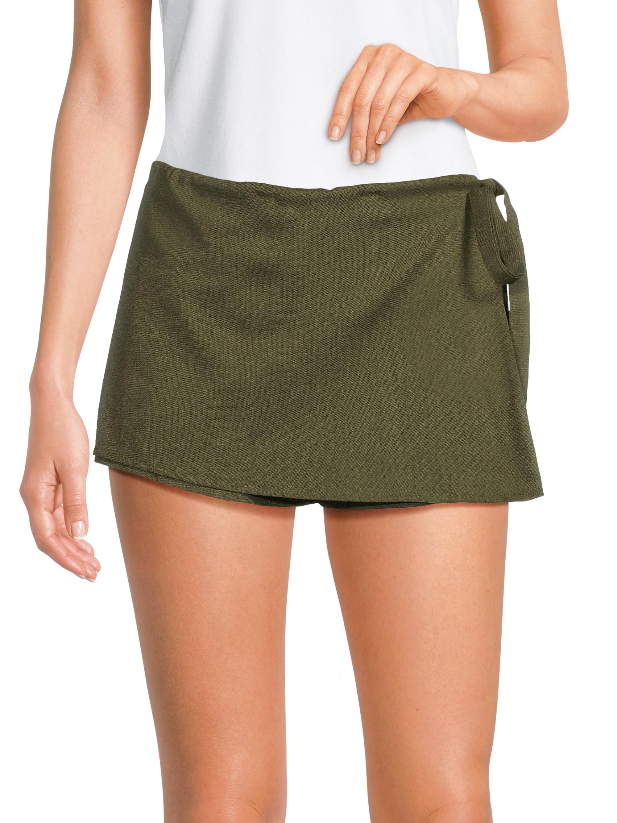 Click here for Love Ady Womens Linen Blend Wrap Shorts - Olive -... prices