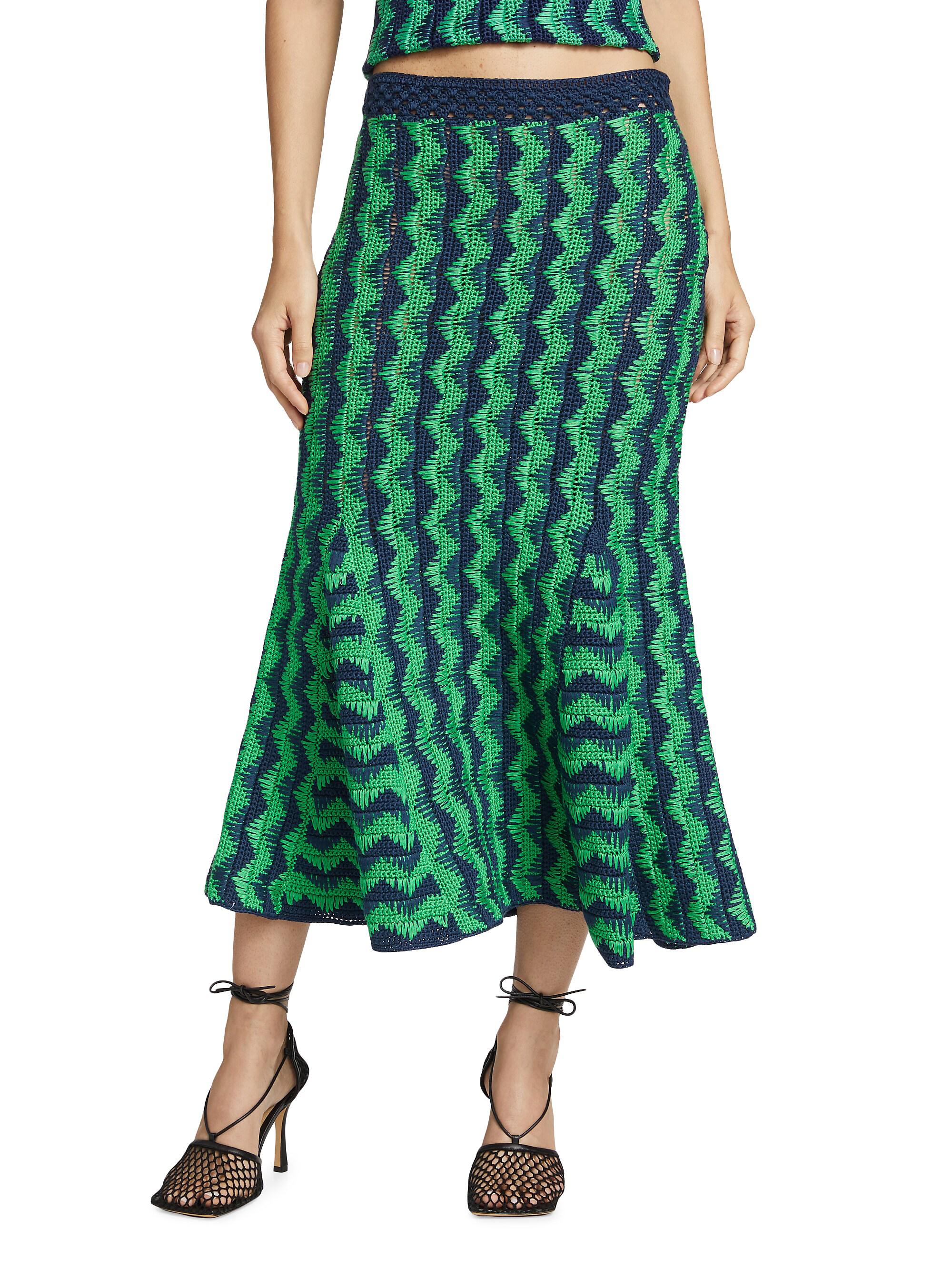 Click here for Wales Bonner Womens Ocean Zigzag Midi-Skirt - Gree... prices