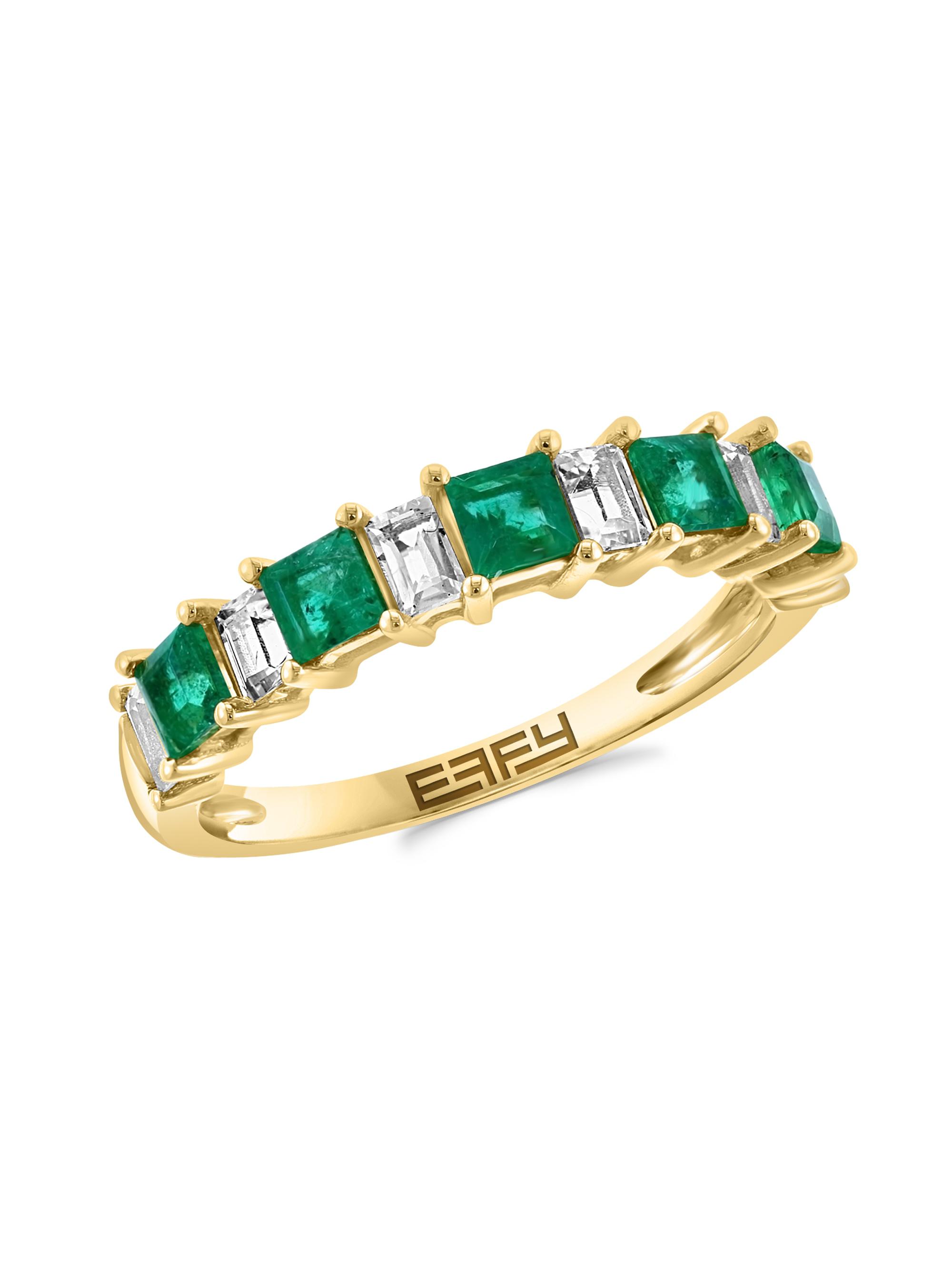 Click here for Effy Womens 14K Yellow Gold  Emerald & White Sapph... prices