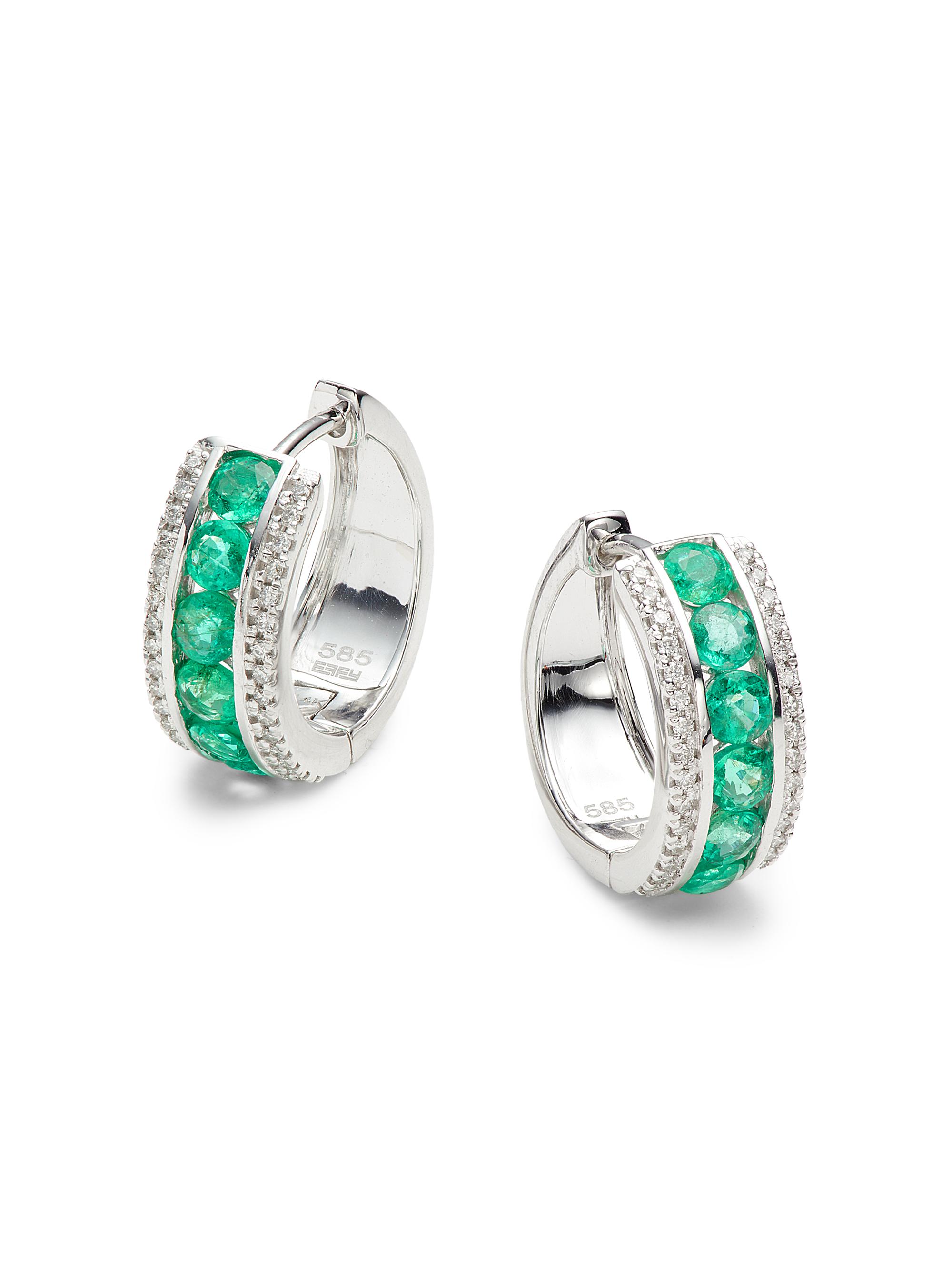 Click here for Effy Womens 14K White Gold  Emerald & 0.16 TCW Dia... prices
