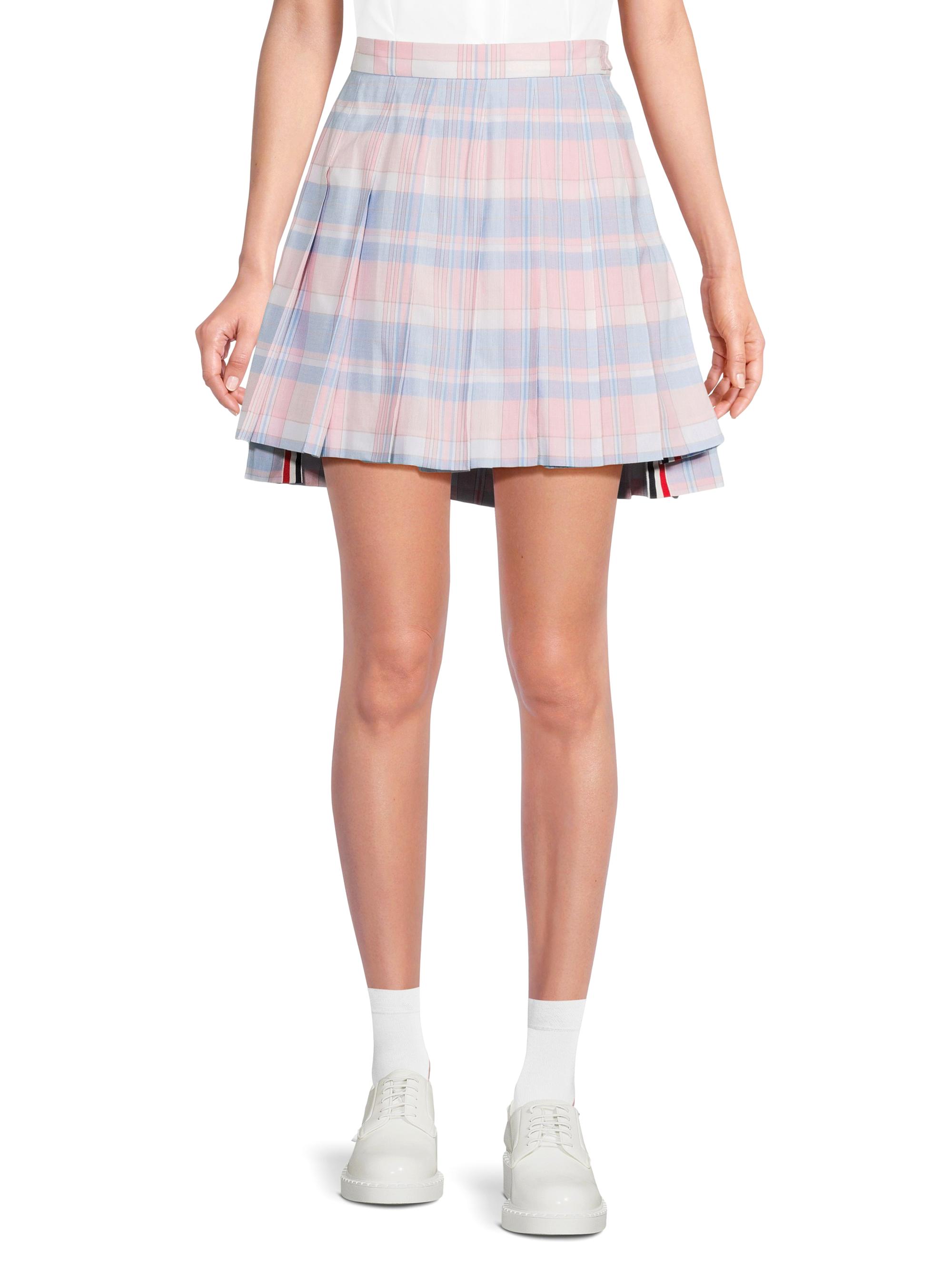 Click here for Thom Browne Womens Plaid Cupro Lined Mini Skirt -... prices