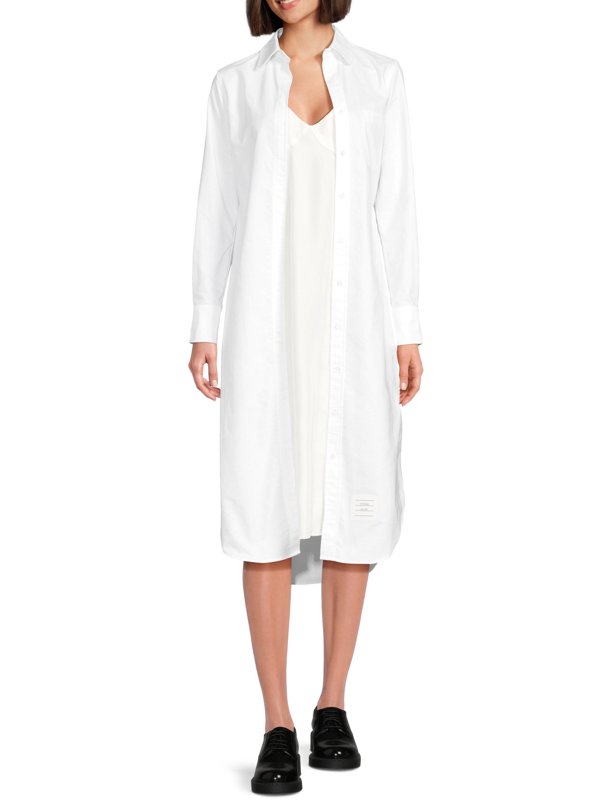 Click here for Thom Browne Womens Silk Trim High Low Shirtdress -... prices