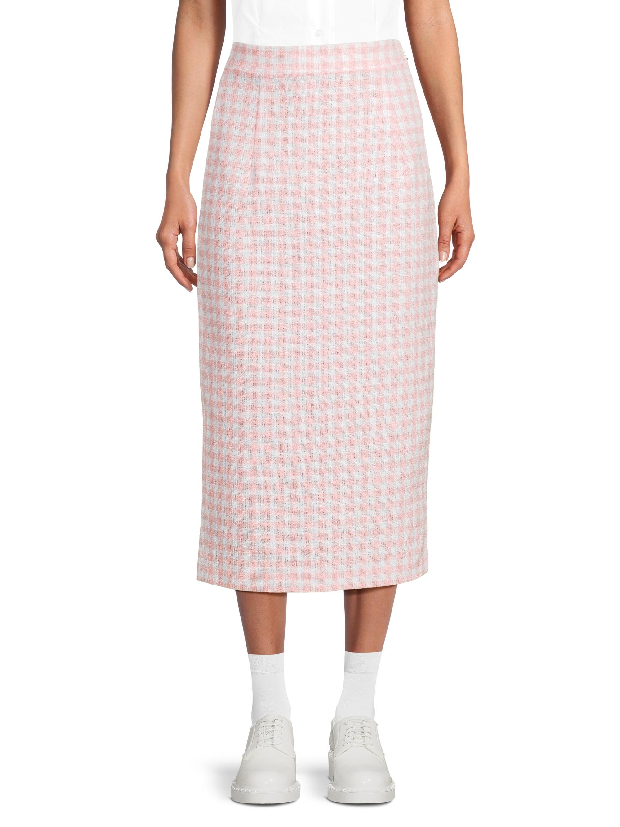 Click here for Thom Browne Womens Checked Midi Skirt - Light Pink... prices