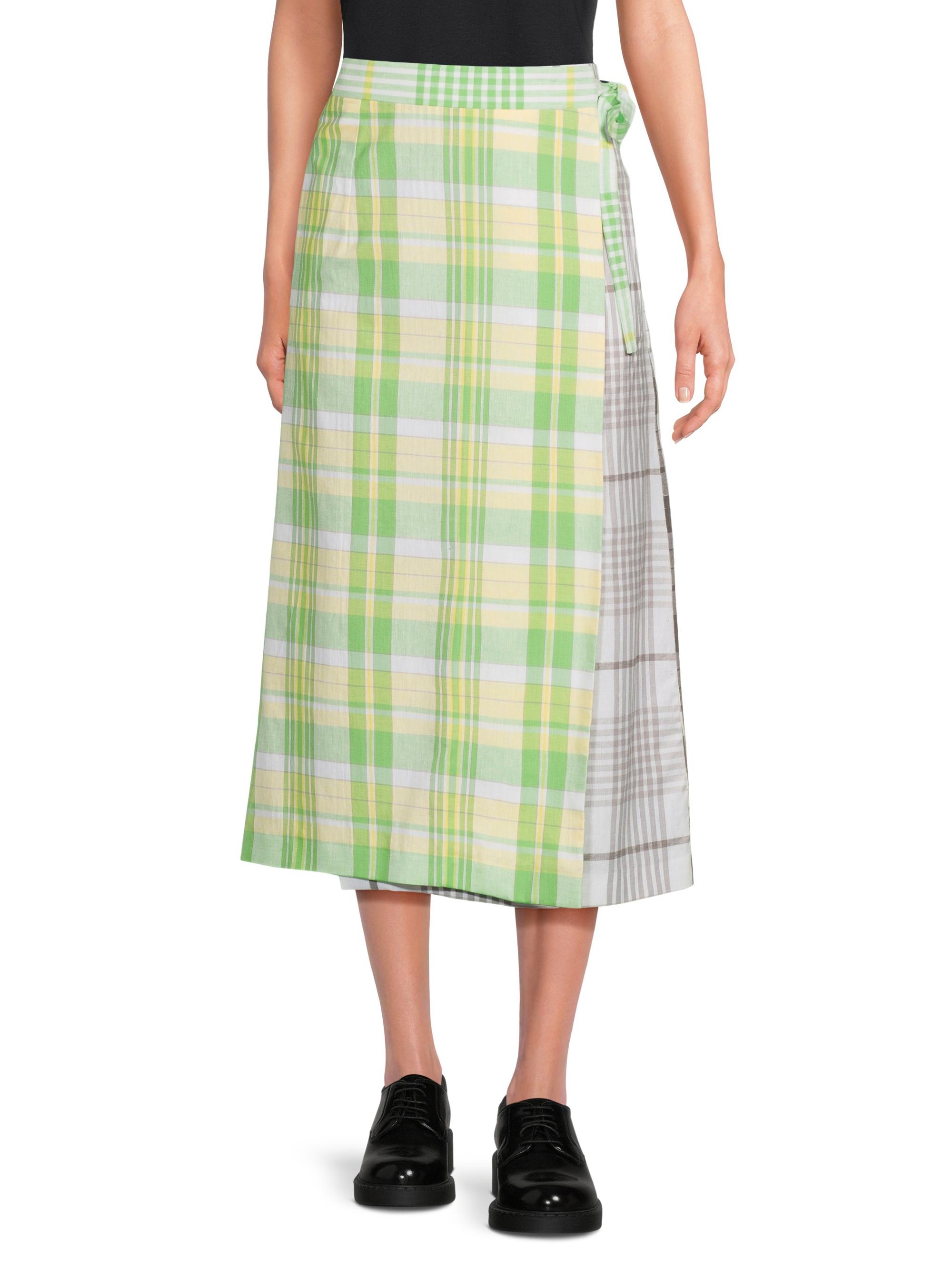 Click here for Thom Browne Womens Mix Plaid Midi Wrap Skirt - Gre... prices