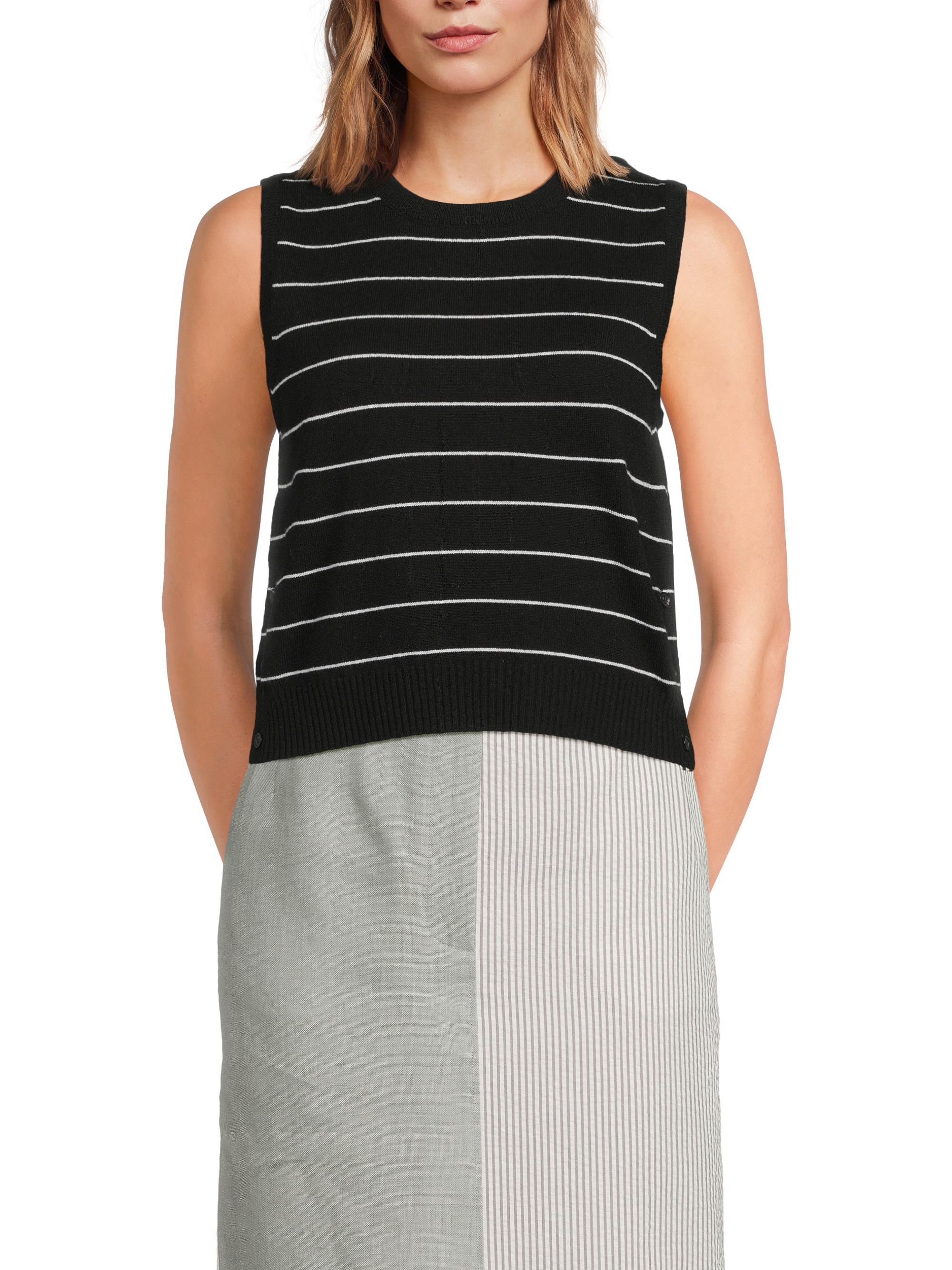 Click here for Thom Browne Womens Striped Cashmere Tank Top - Bla... prices