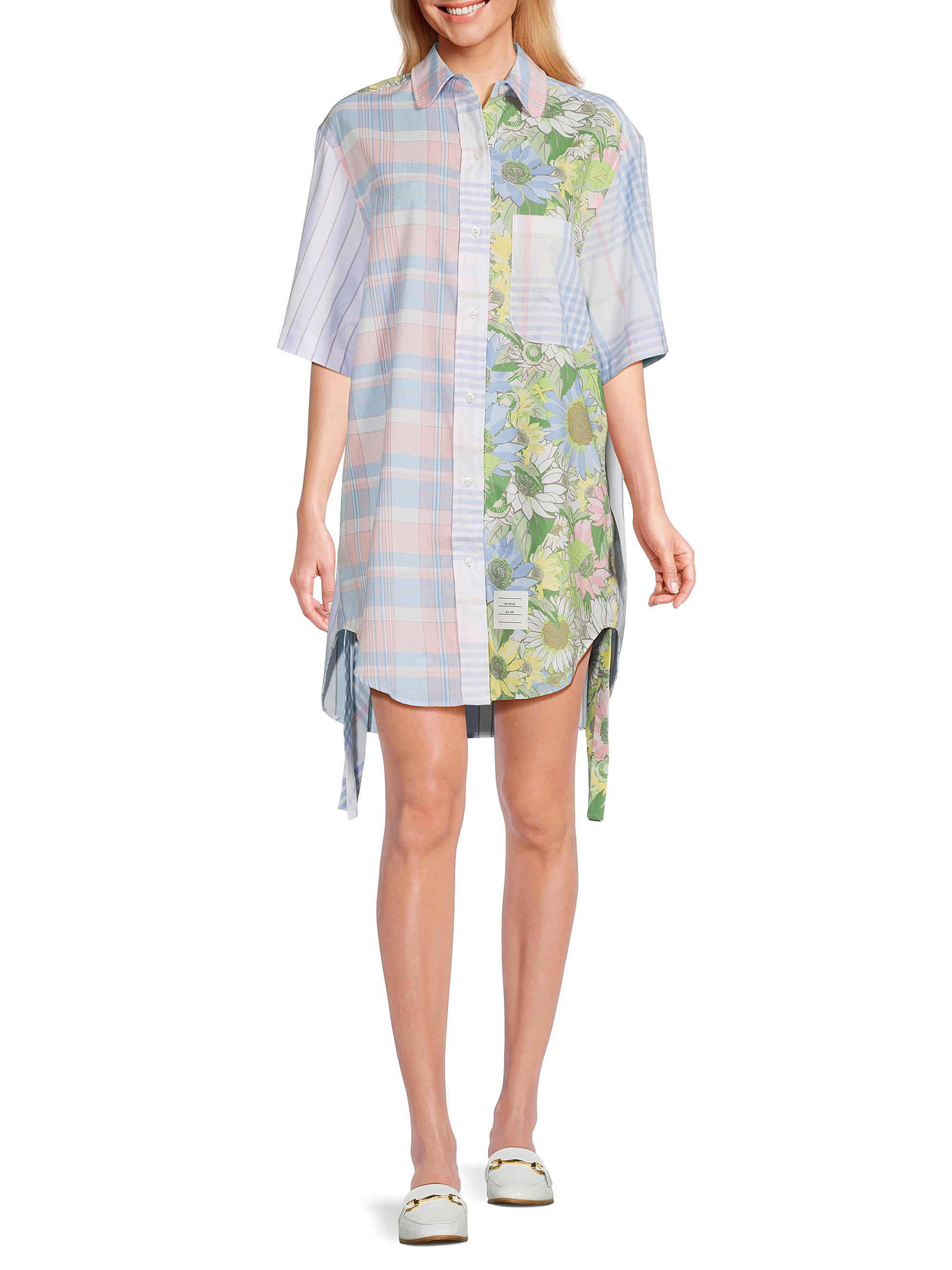 Click here for Thom Browne Womens Patchwork Mini Shirt Dress - Li... prices