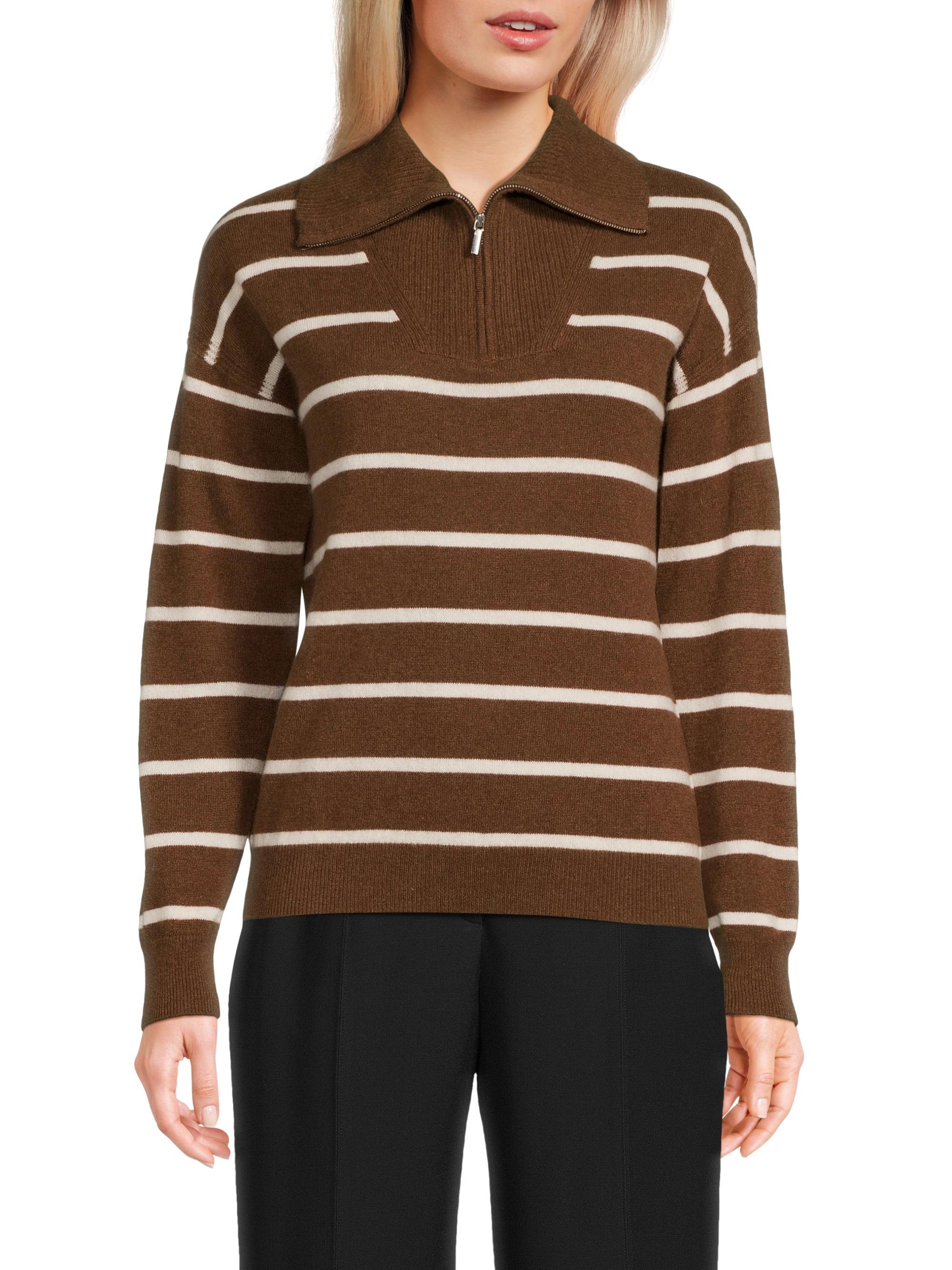 Click here for Amicale Womens Striped Cashmere Sweater - Mocha Iv... prices
