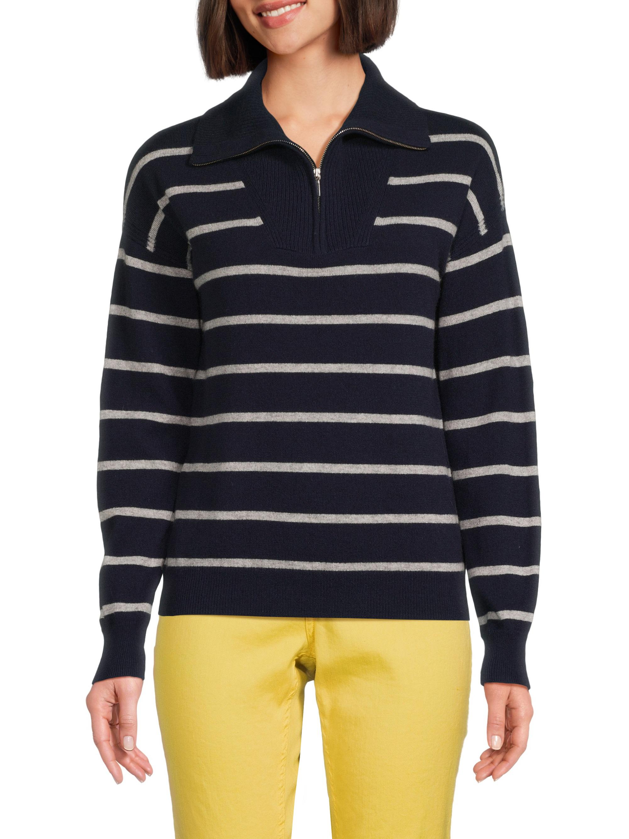 Click here for Amicale Womens Striped Cashmere Sweater - Navy Gre... prices