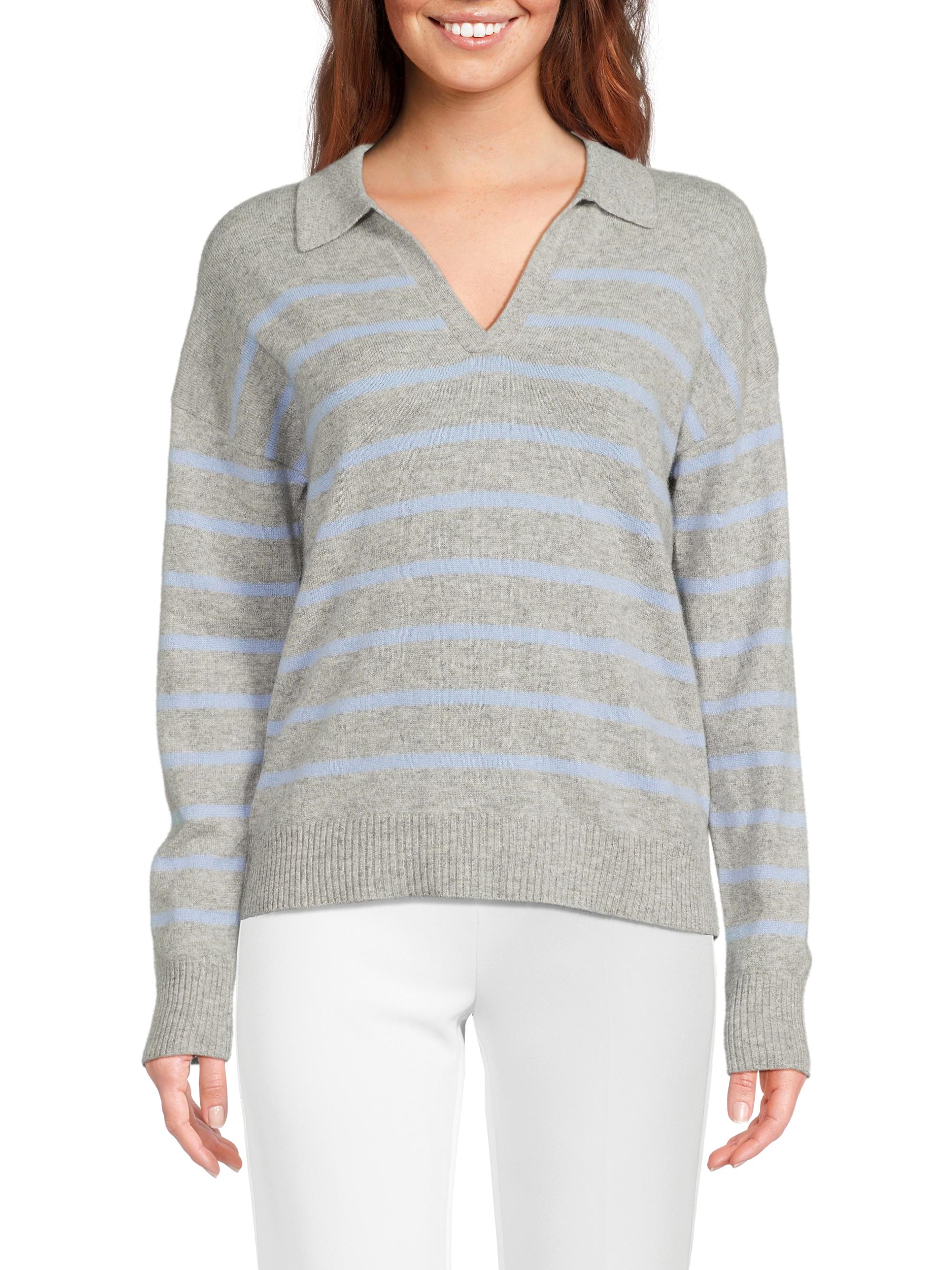 Click here for Amicale Womens Striped Cashmere Sweater - Grey Ice... prices