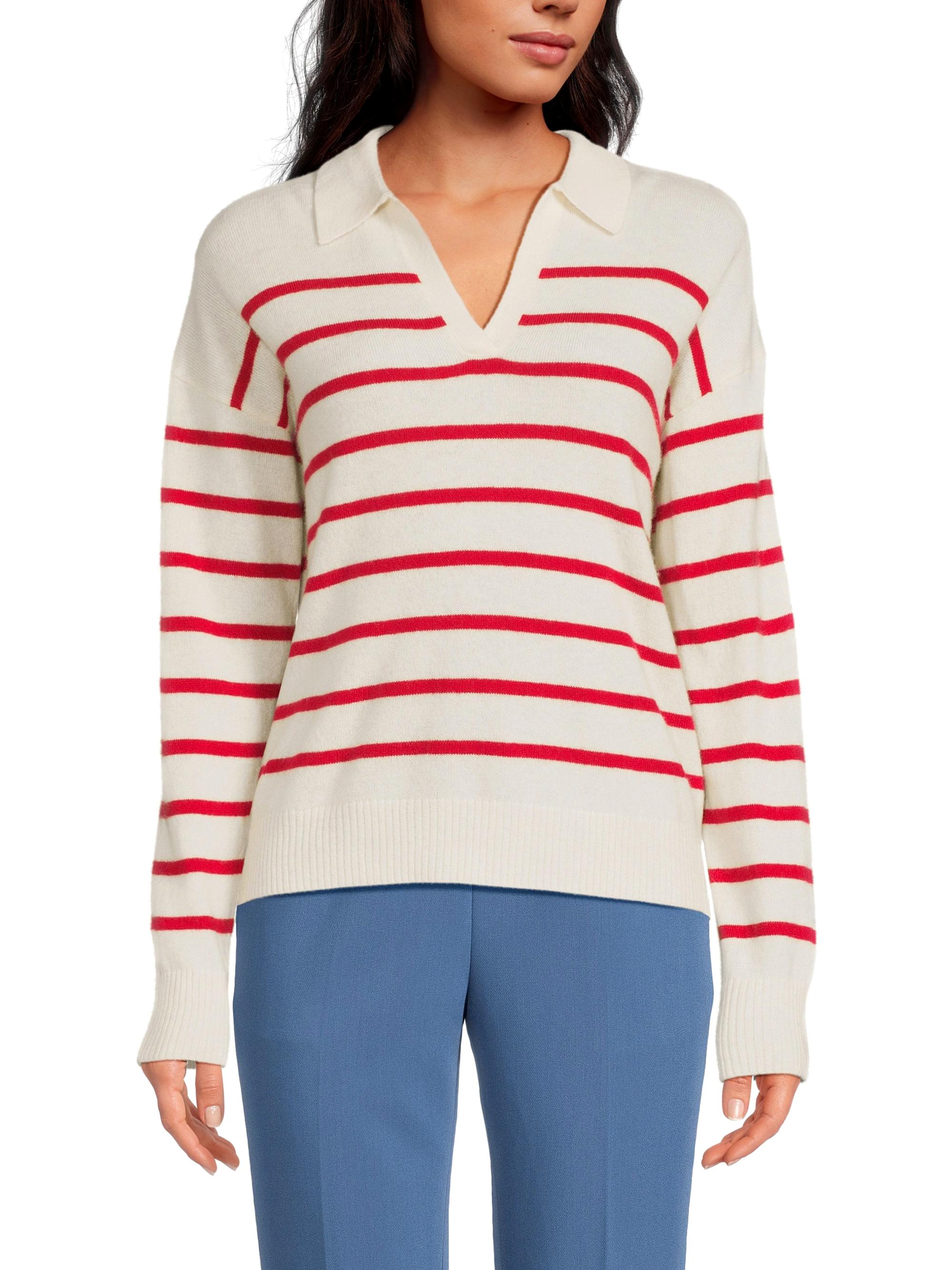 Click here for Amicale Womens Striped Cashmere Sweater - Ivory Re... prices