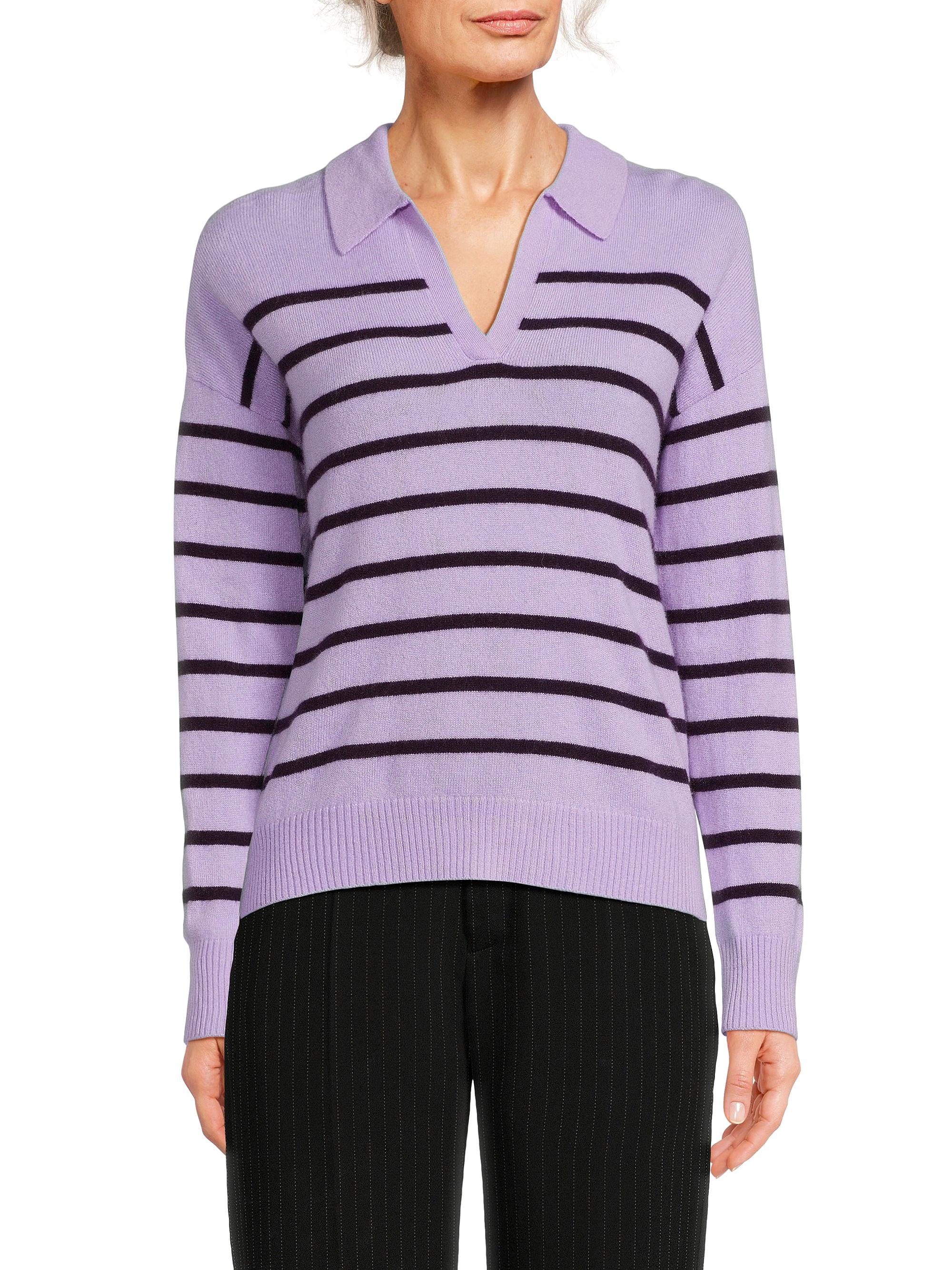 Click here for Amicale Womens Striped Cashmere Sweater - Lavendar... prices
