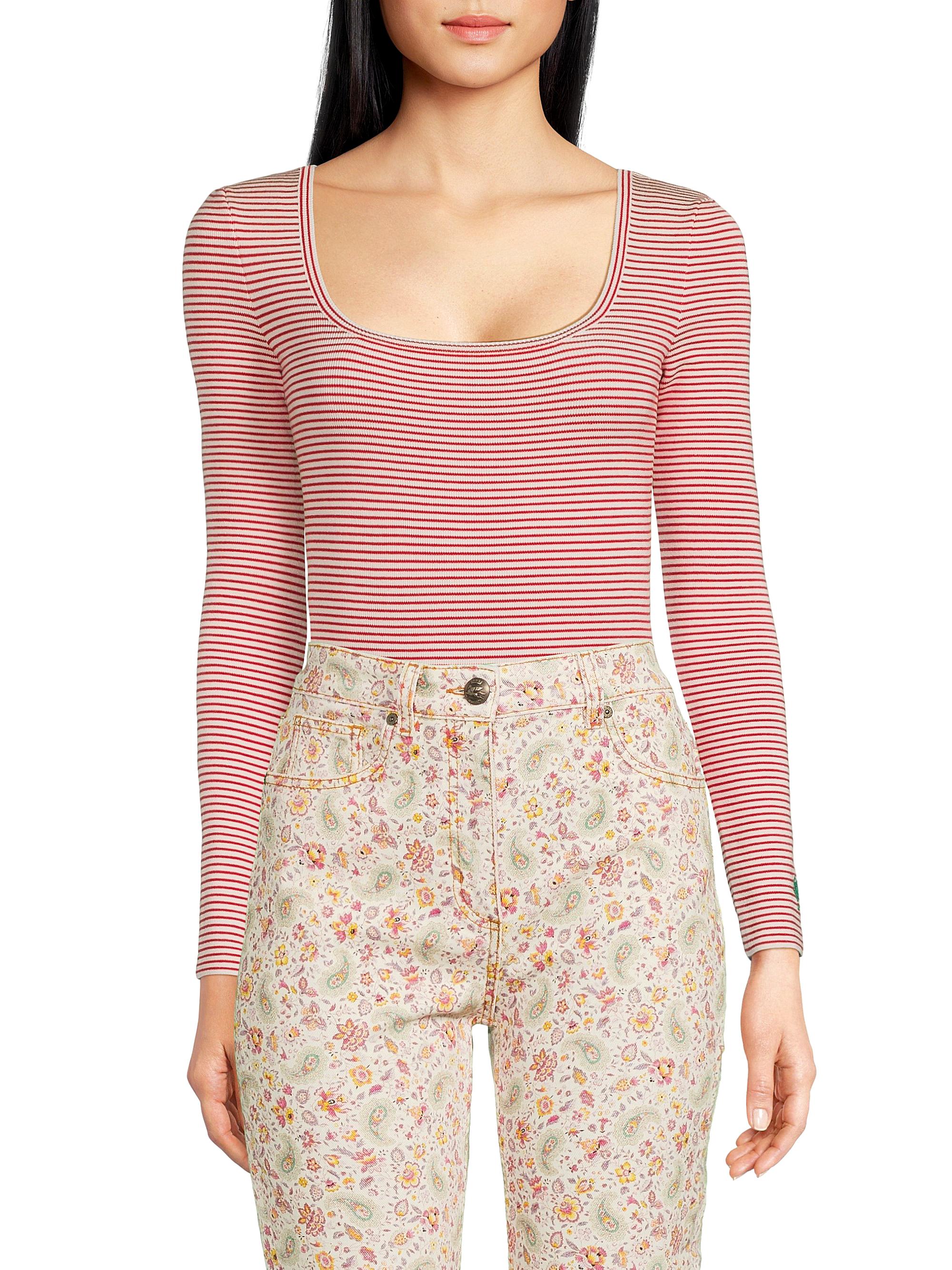 Click here for Etro Womens Maglia Striped Silk Blend Bodysuit - P... prices